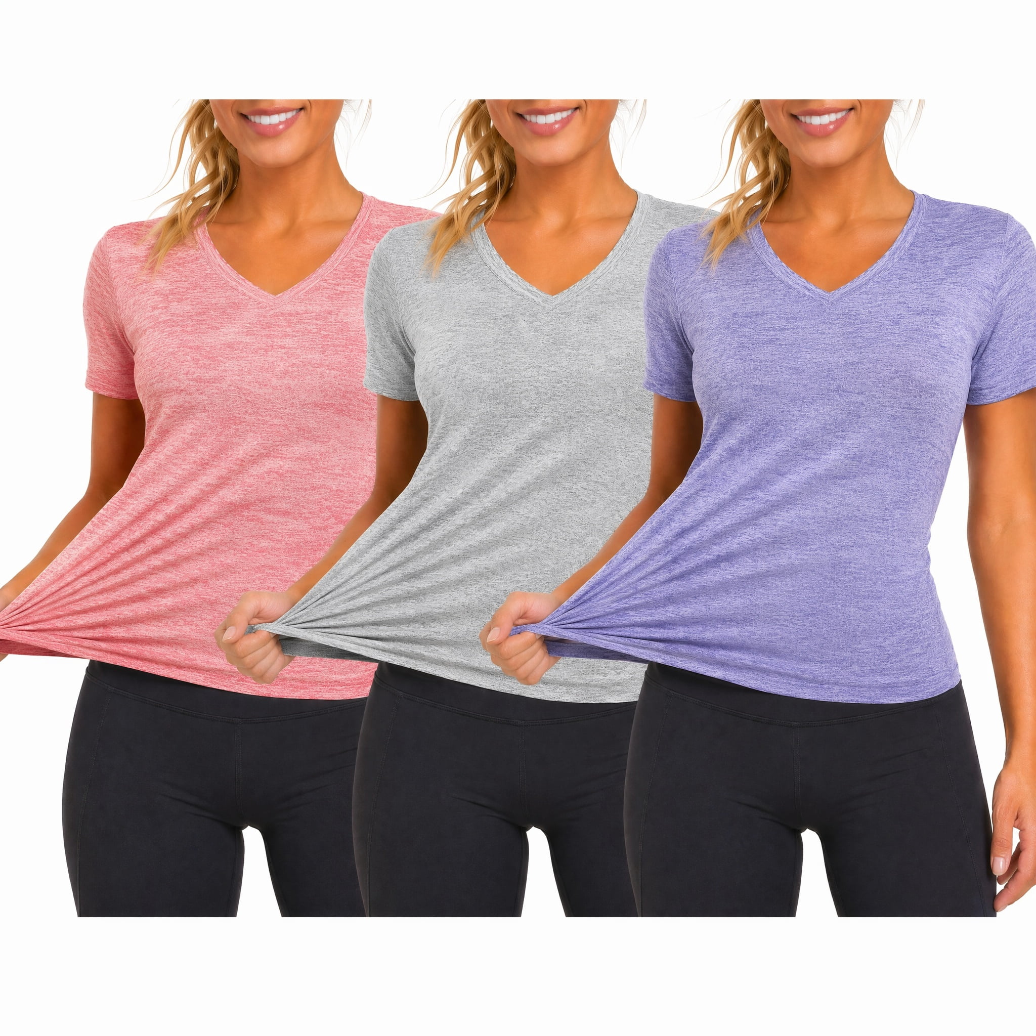 3 Pack Women's Quick Dry V Neck Athletic T-Shirts, Moisture Wicking ...