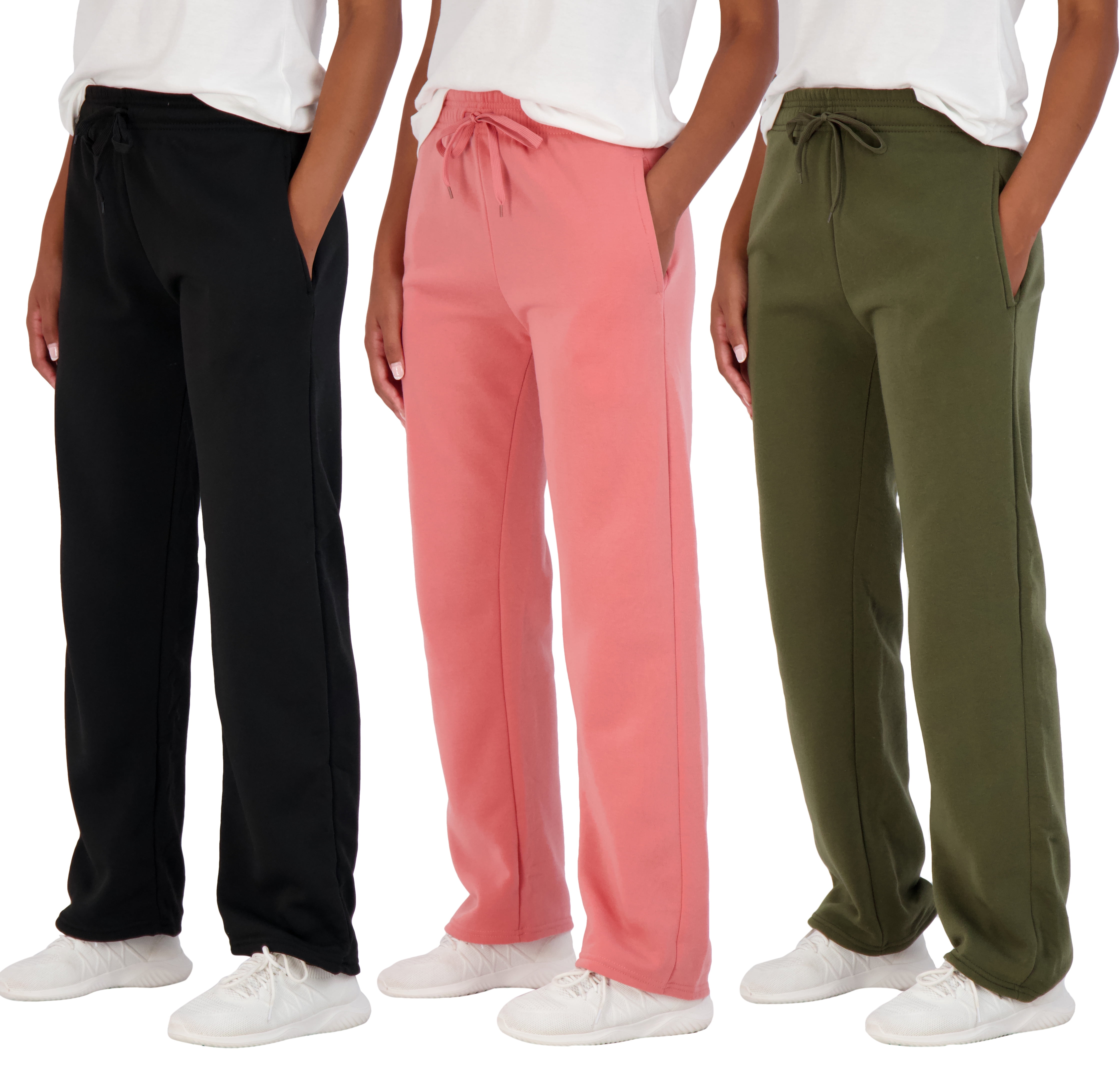 3 Pack: Women's Relaxed Fit Fleece Open Bottom Sweatpants Pockets ...