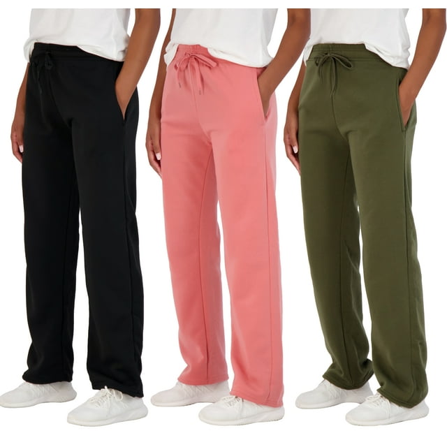 3 Pack: Women's Relaxed Fit Fleece Open Bottom Sweatpants Pockets ...