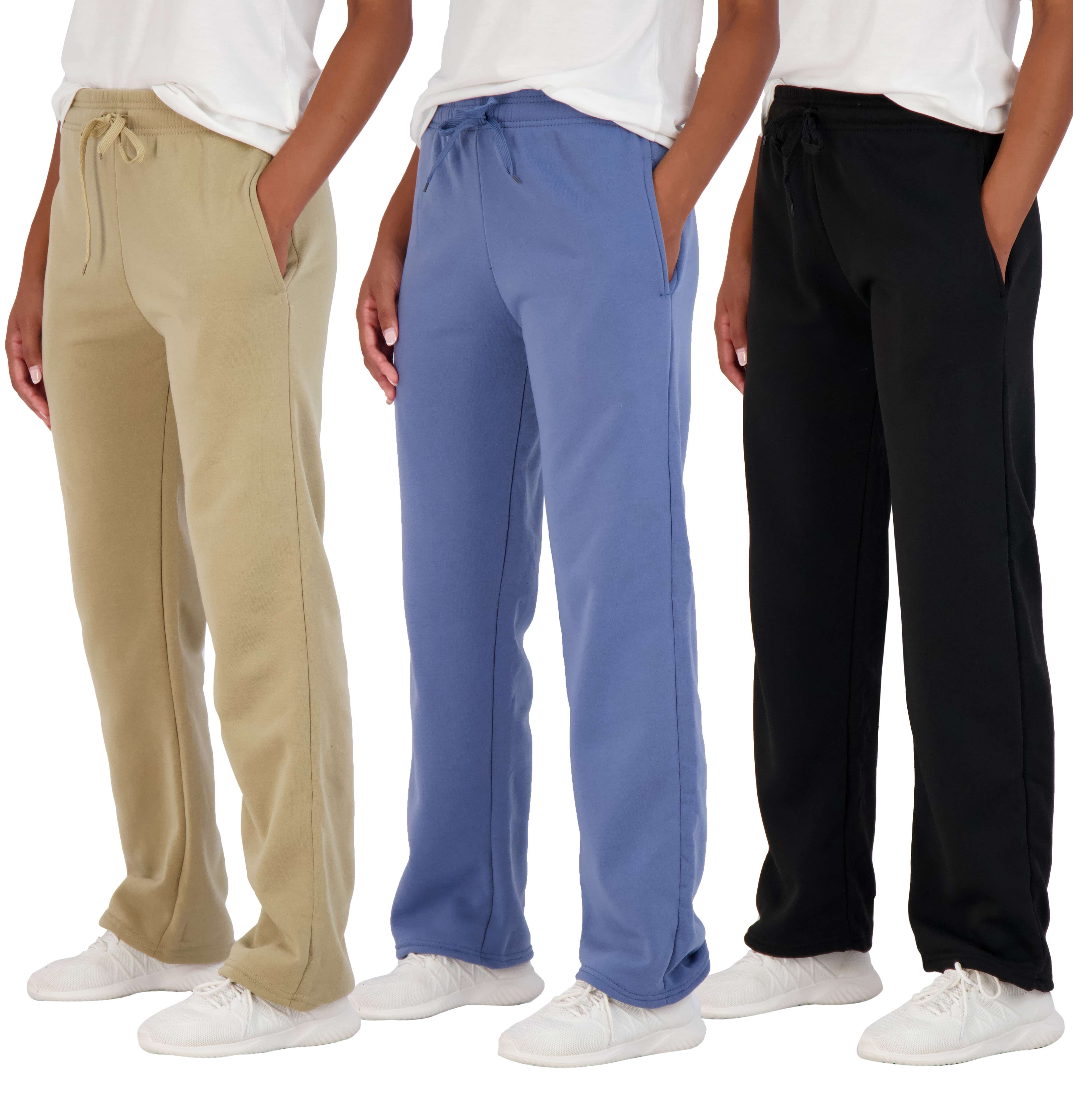 Real Essentials 3 Pack: Women's Relaxed Fit Fleece Open Bottom ...