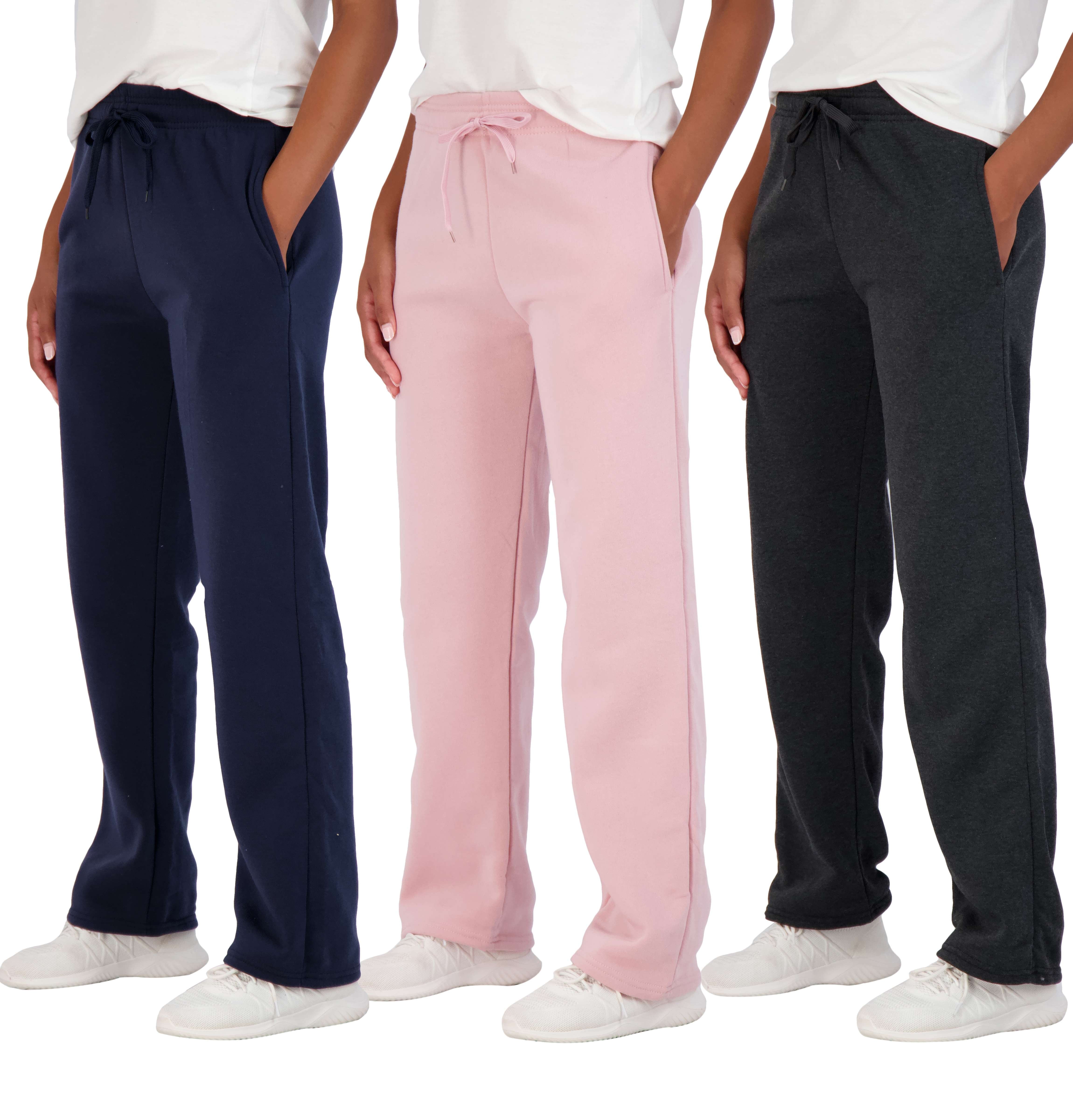 Real Essentials 3 Pack: Women's Relaxed Fit Fleece Open Bottom ...