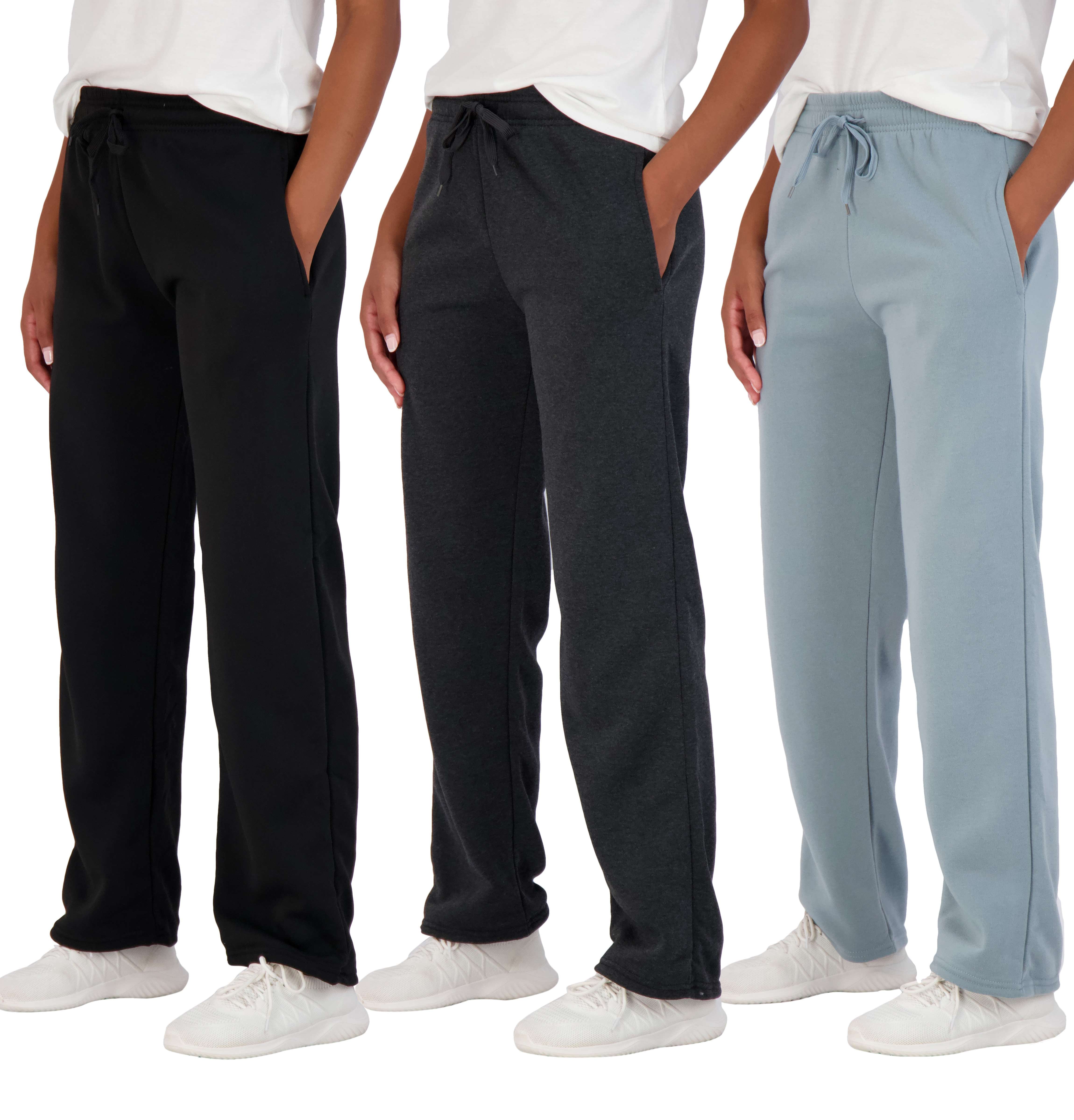 Real Essentials 3 Pack: Women's Relaxed Fit Fleece Open Bottom ...