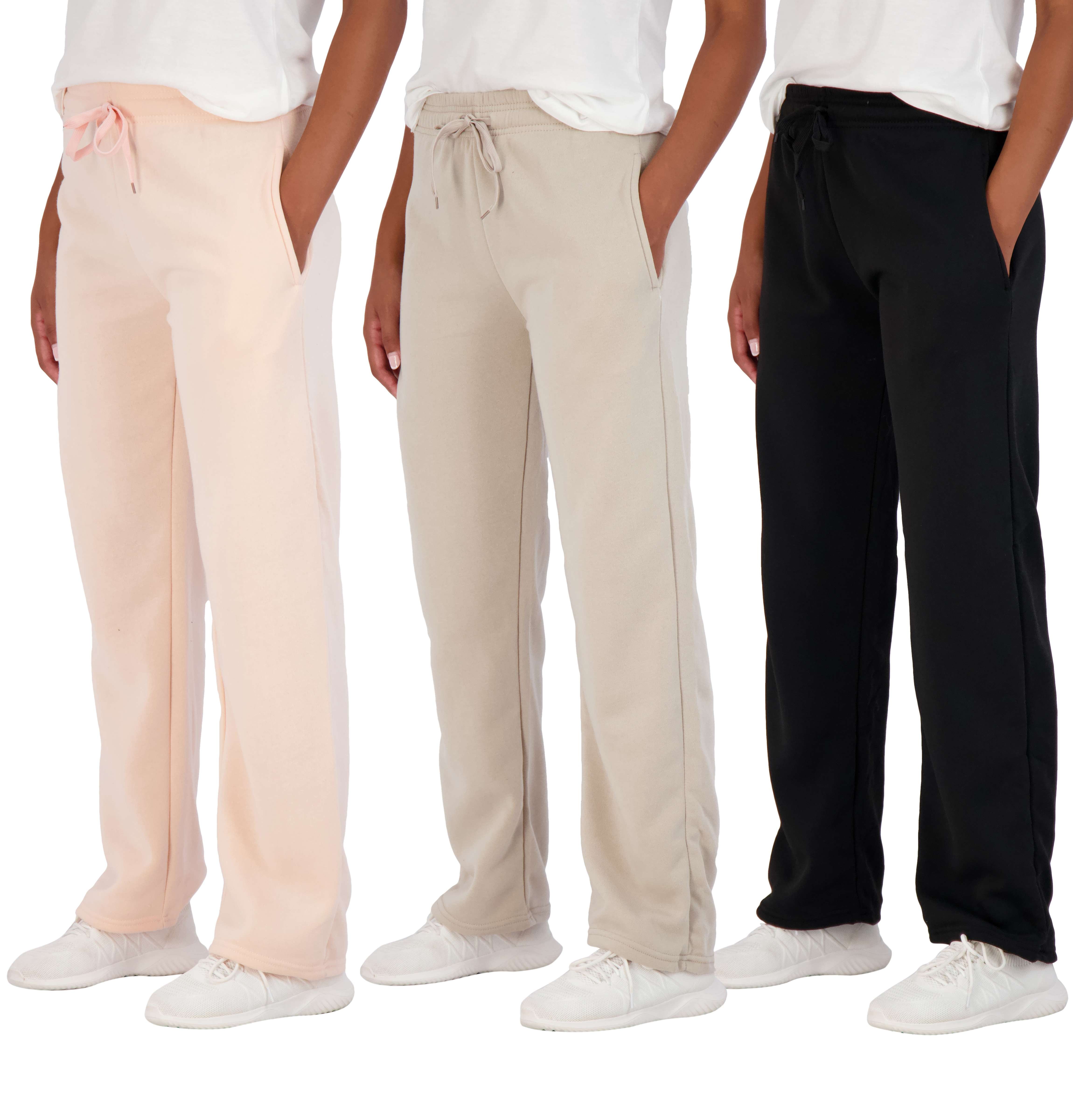 Real Essentials 3 Pack: Women's Relaxed Fit Fleece Open Bottom ...