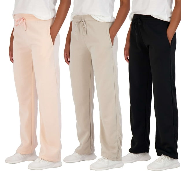 Real Essentials 3 Pack: Women's Relaxed Fit Fleece Open Bottom ...