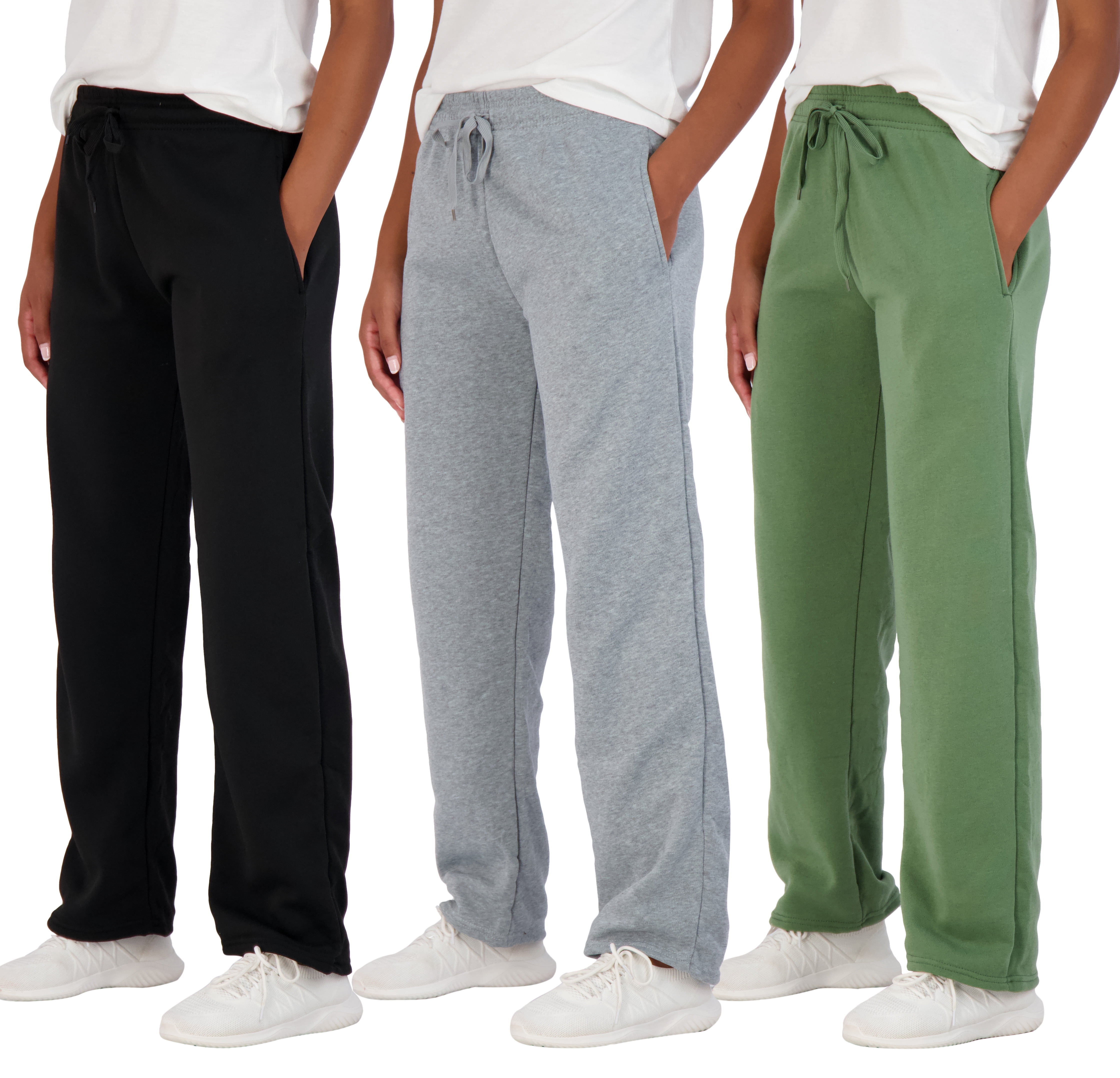 3 Pack: Women's Relaxed Fit Fleece Open Bottom Sweatpants Pockets ...