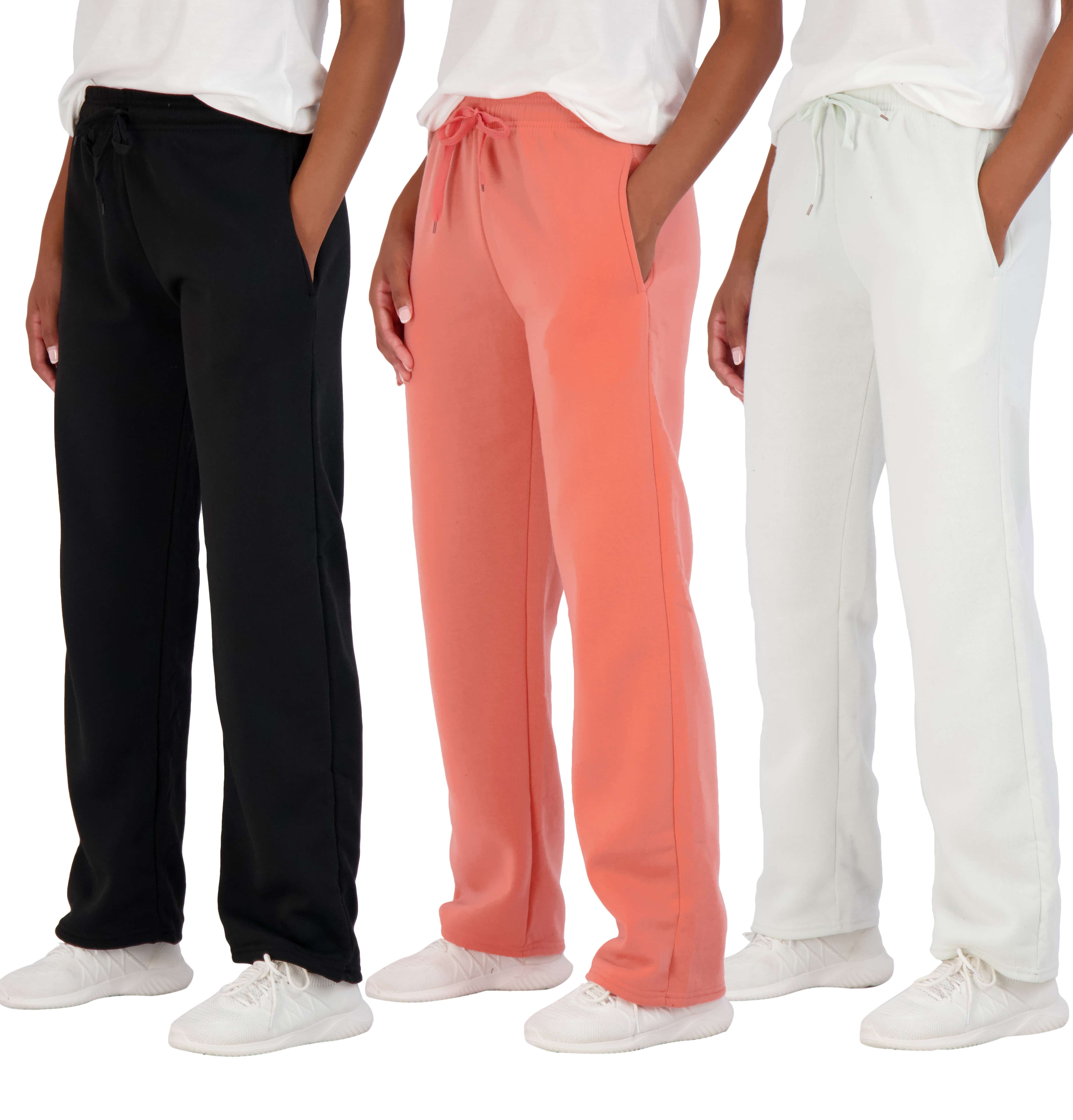 Real Essentials 3 Pack: Women's Relaxed Fit Fleece Open Bottom ...