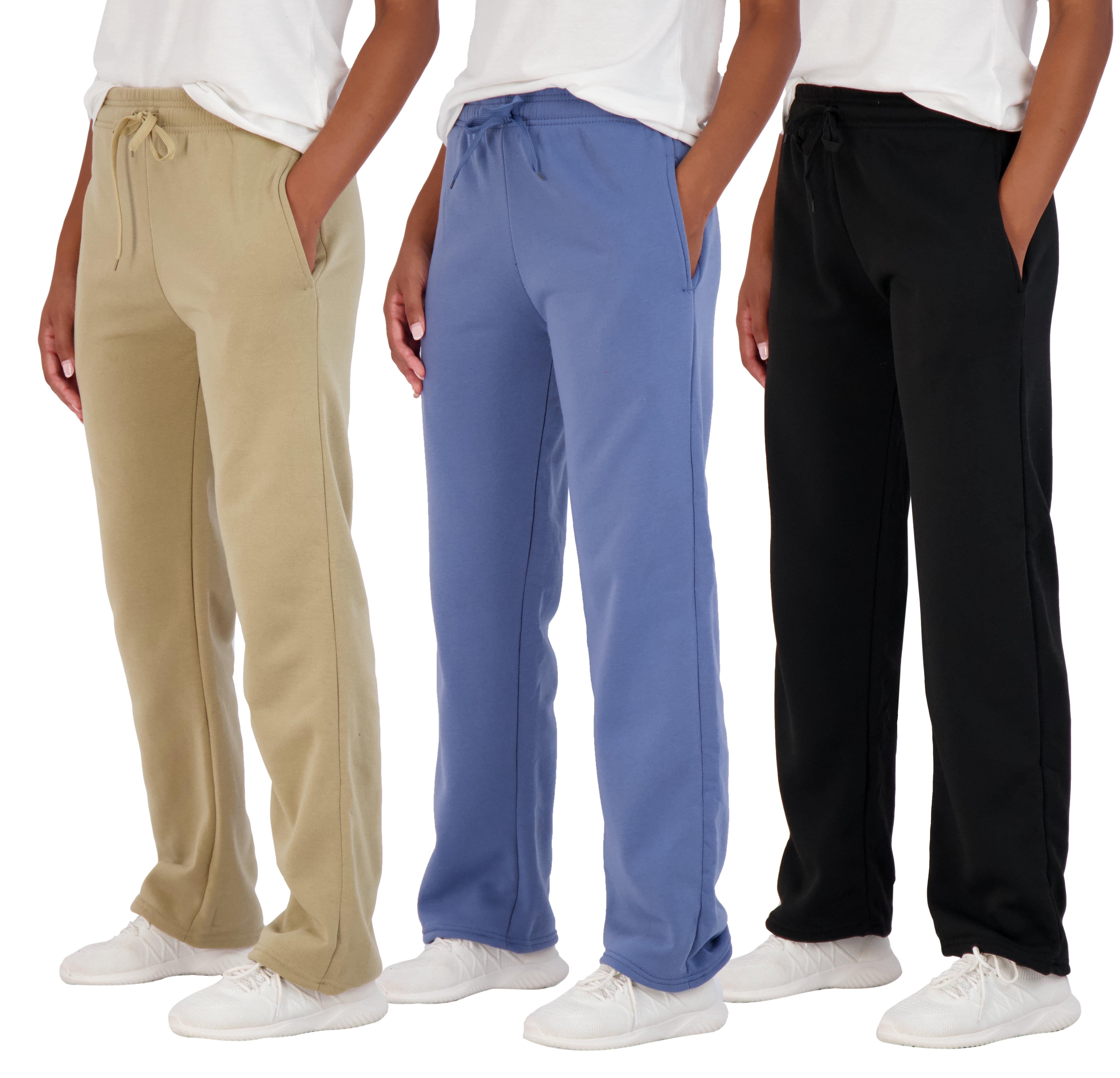 3 Pack: Women's Relaxed Fit Fleece Open Bottom Sweatpants Pockets ...