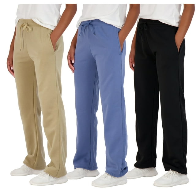 3 Pack: Women's Relaxed Fit Fleece Open Bottom Sweatpants Pockets ...