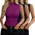 3 Pack Women's Sleeveless Mock Turtleneck Tank Tops, Ribbed Stretch ...