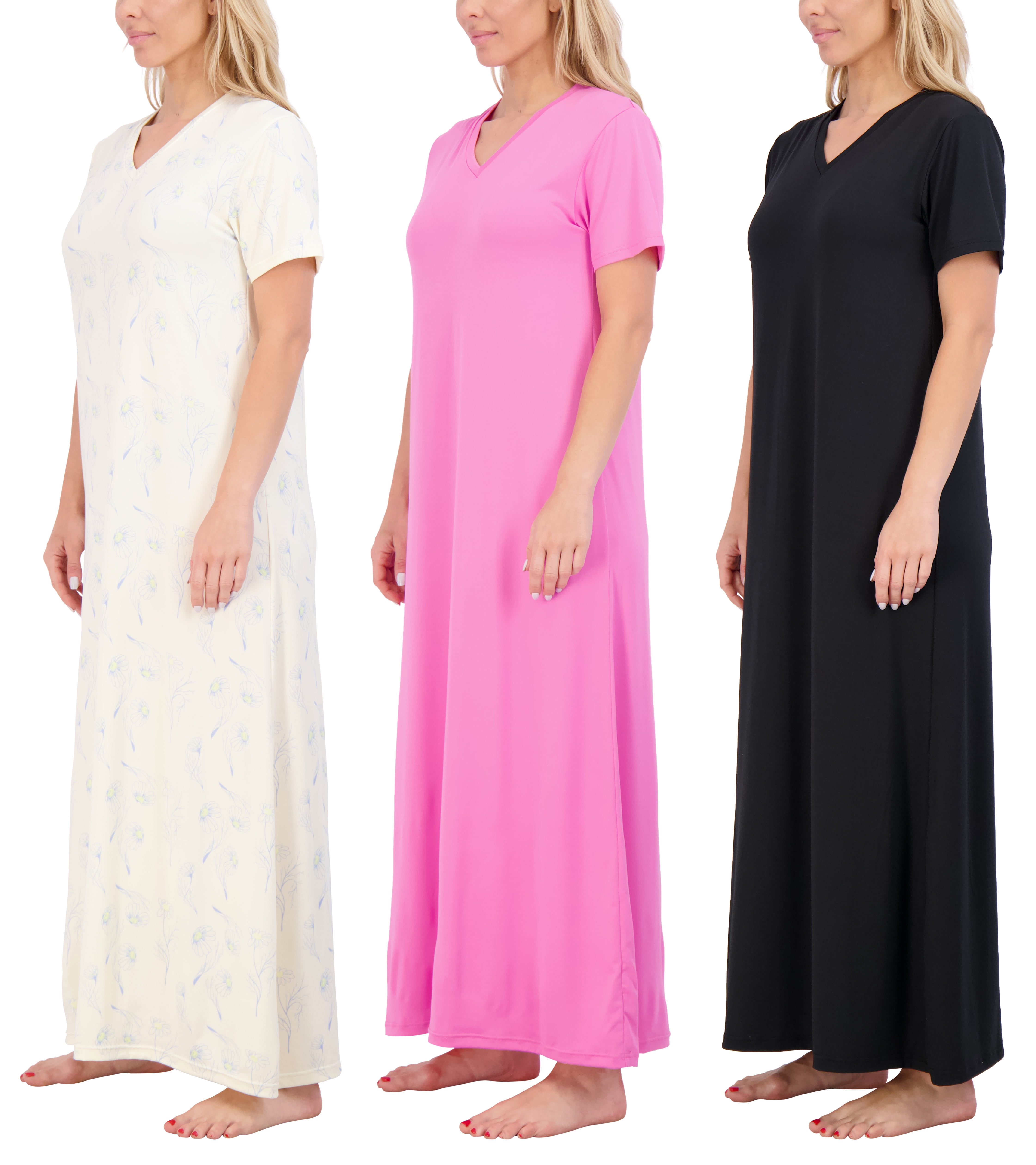 3 Pack: Women's Soft Maxi Long Nightshirt Short Sleeve Soft Nightgown ...
