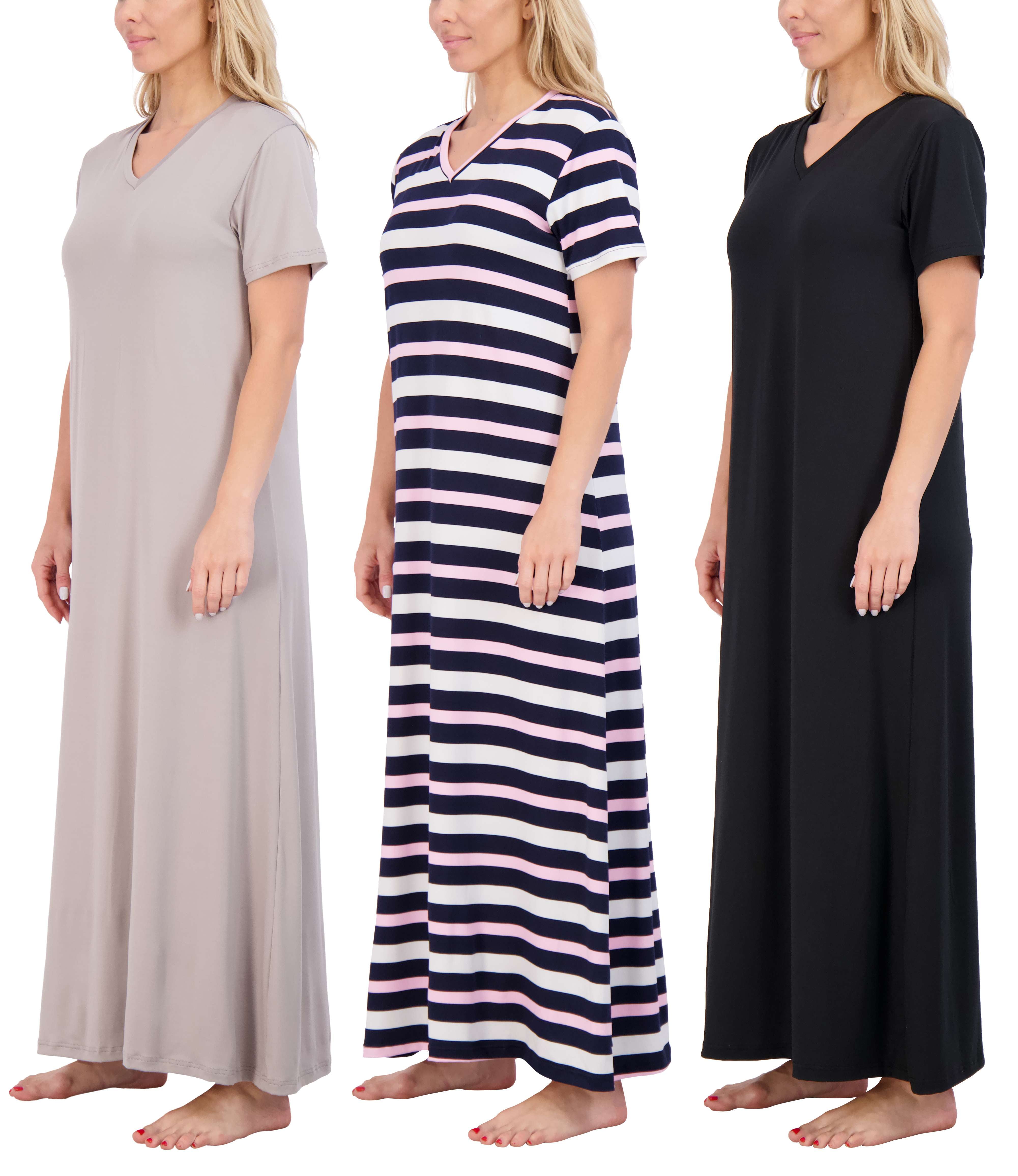 Real Essentials Women's Short Sleeve Soft Nightgown, Long Sleep Dress ...
