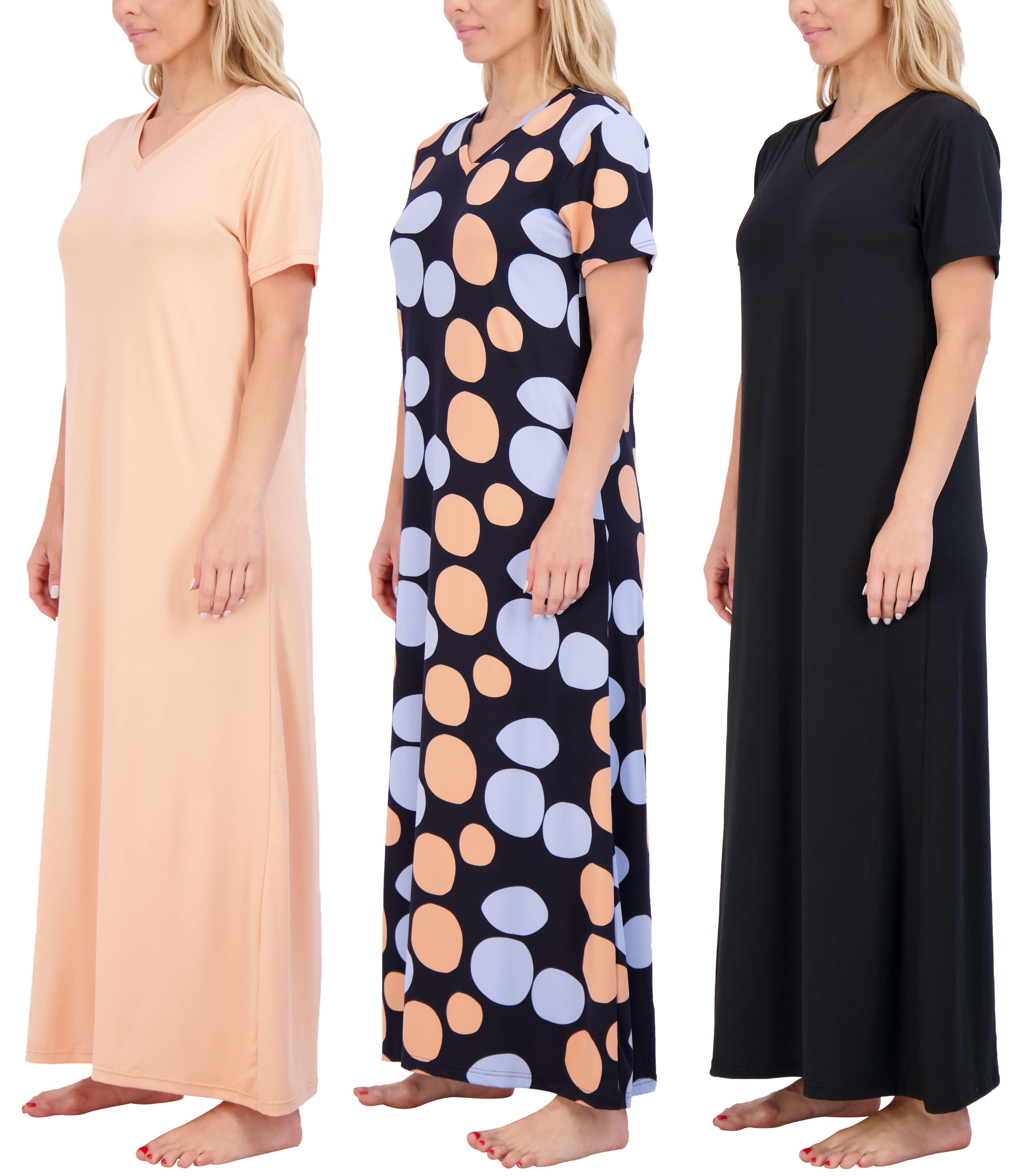 Real Essentials 3 Pack: Women's Short Sleeve Maxi Nightgowns (Plus Size ...