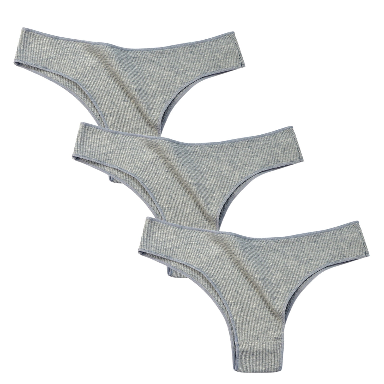 3 Pack Women's Thongs Underwear Ribbed Panties Everyday Bikini Low-Rise ...