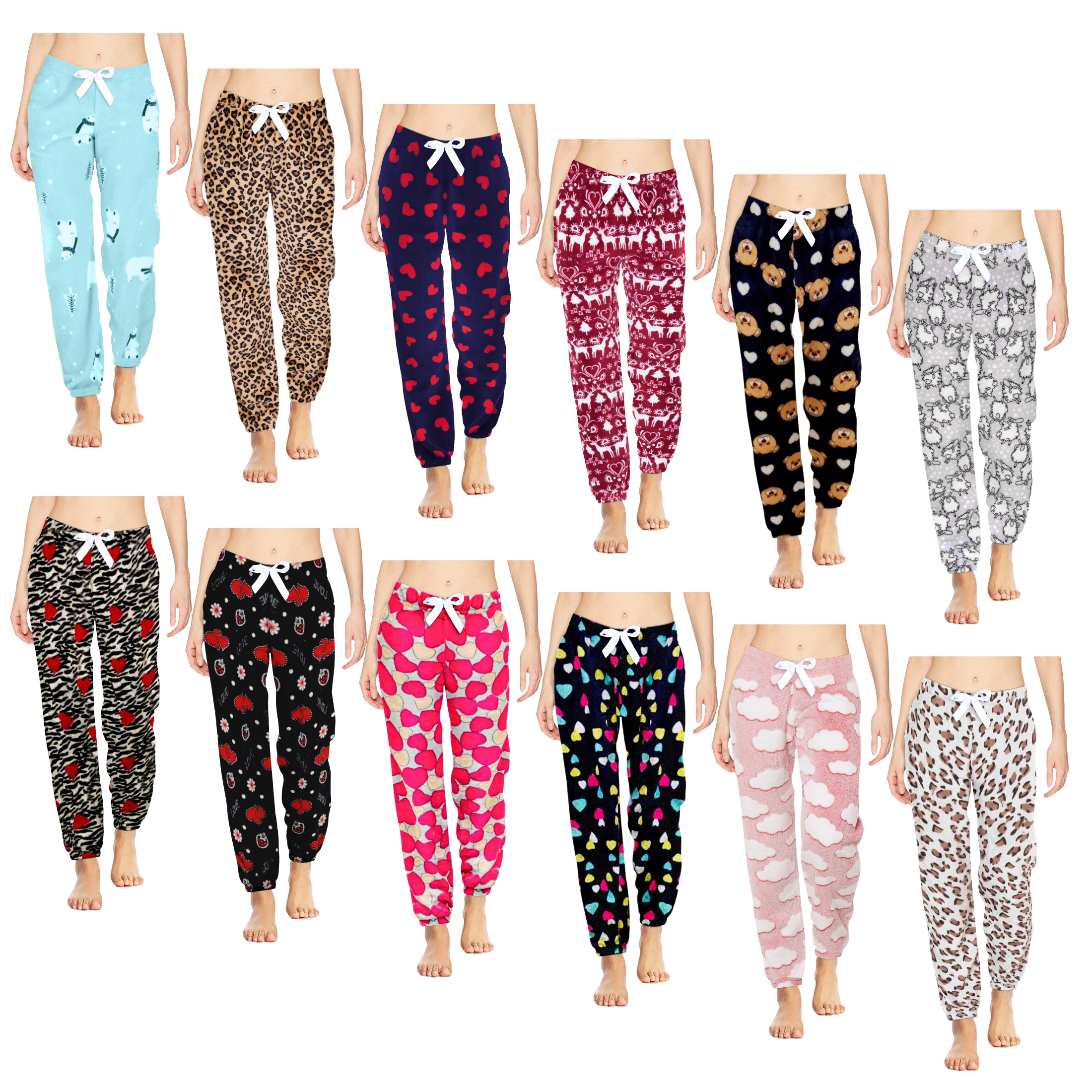 3-Pack Women's Ultra-Plush Micro Fleece Printed Pajama Pants PJ Bottoms ...