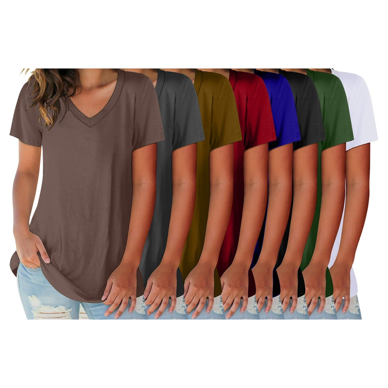 3-Pack Women's Ultra Soft Smooth Cotton Blend Basic V-Neck Short Sleeve ...