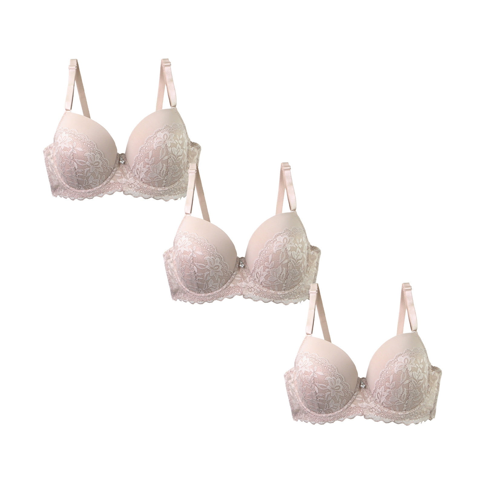 3 Pack Women's Underwire Push Up Bras Plus Size – Full Coverage Lace ...