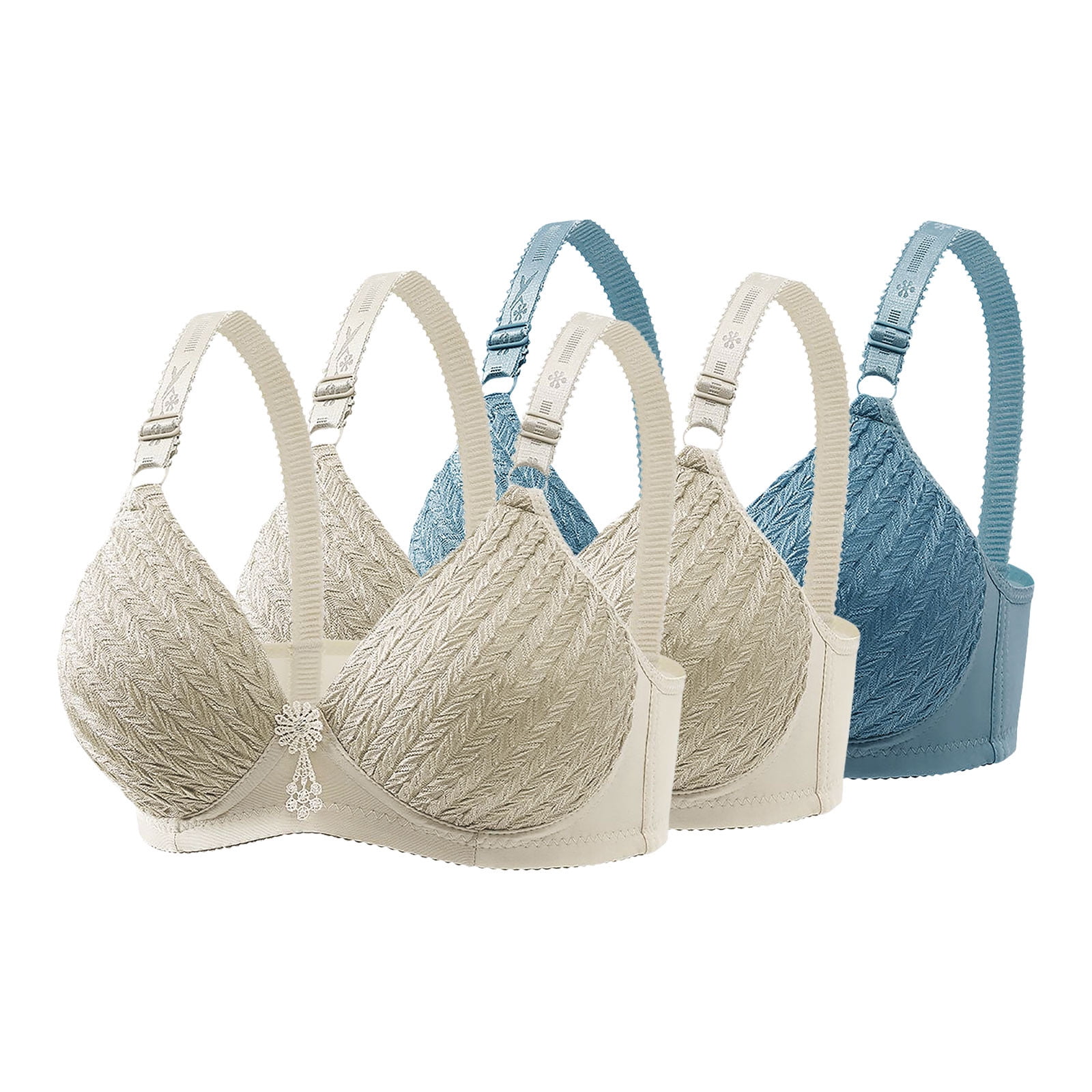 3-Pack Women's Wireless Embroidered Lace Bras, Support Full Cup ...