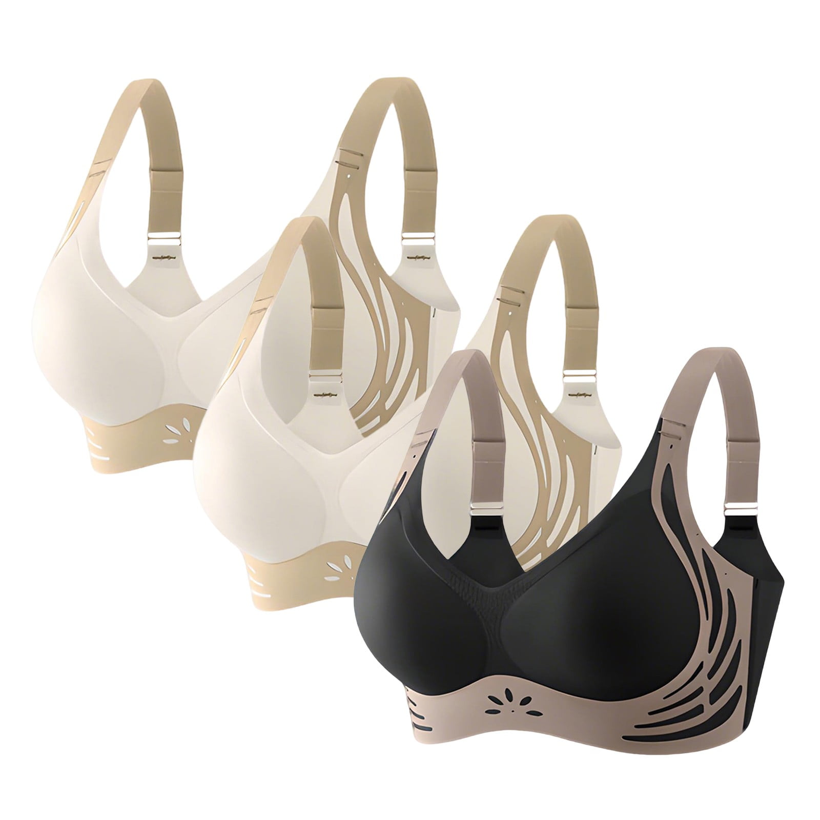 3 Pack Women's Wireless Gather Bras Lift Up Sports Bra Set Contrast ...
