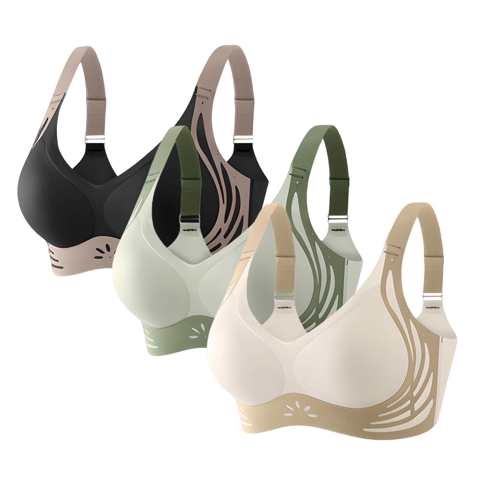 3 Pack Women's Wireless Gather Bras Lift Up Sports Bra Set Contrast ...