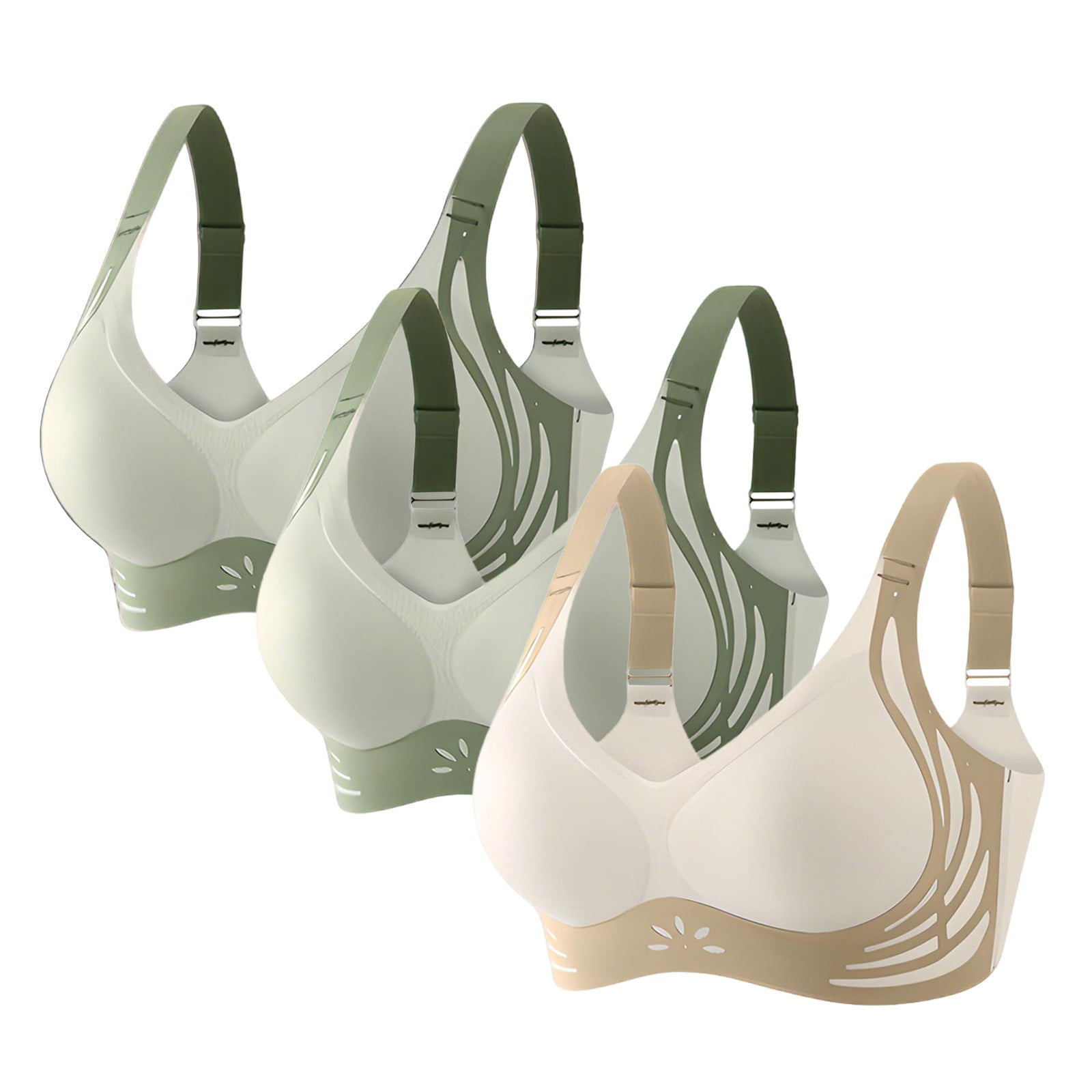 3 Pack Women's Wireless Gather Bras Lift Up Sports Bra Set Contrast ...
