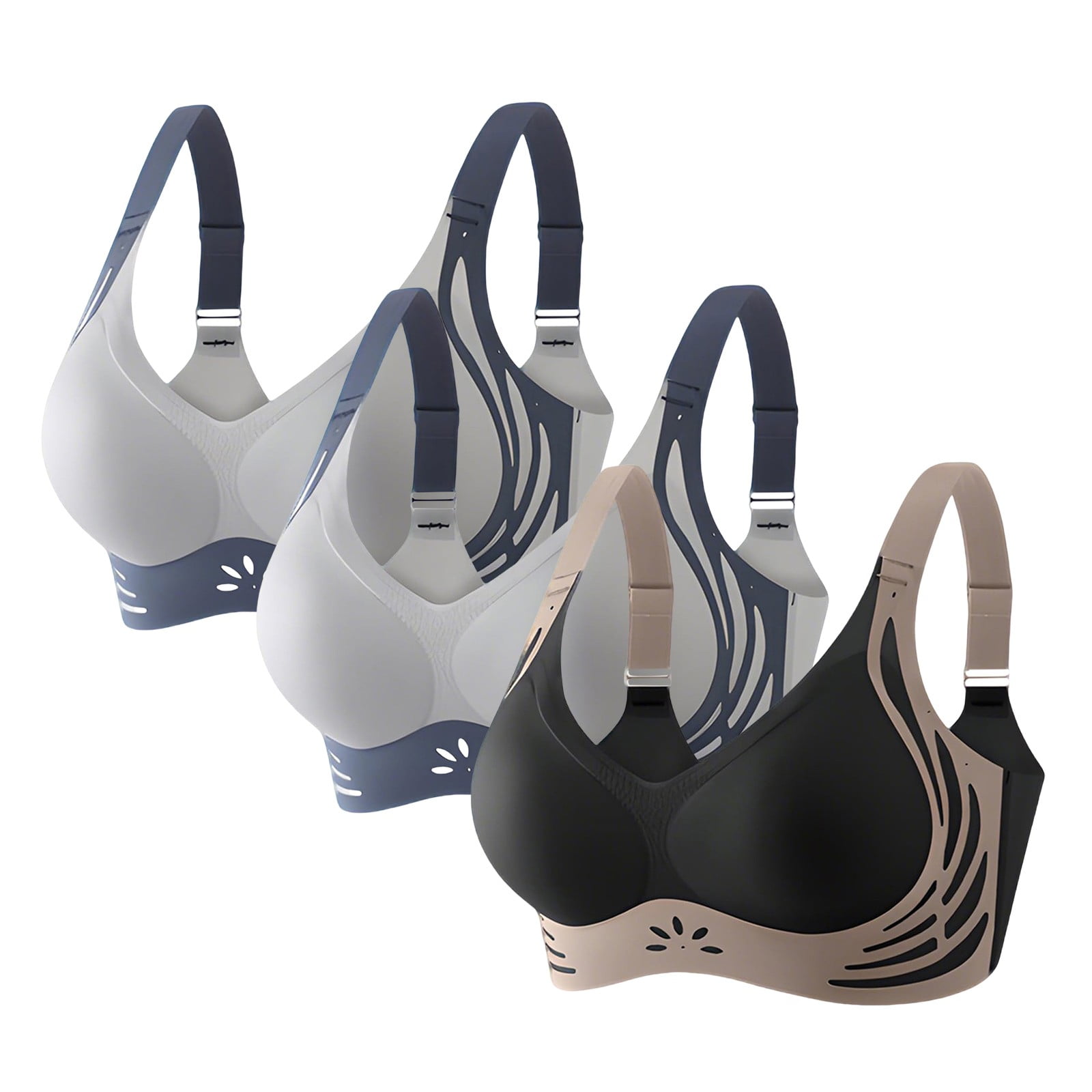 3 Pack Women's Wireless Sports Bras Contrast Color Lift Bralettes with ...
