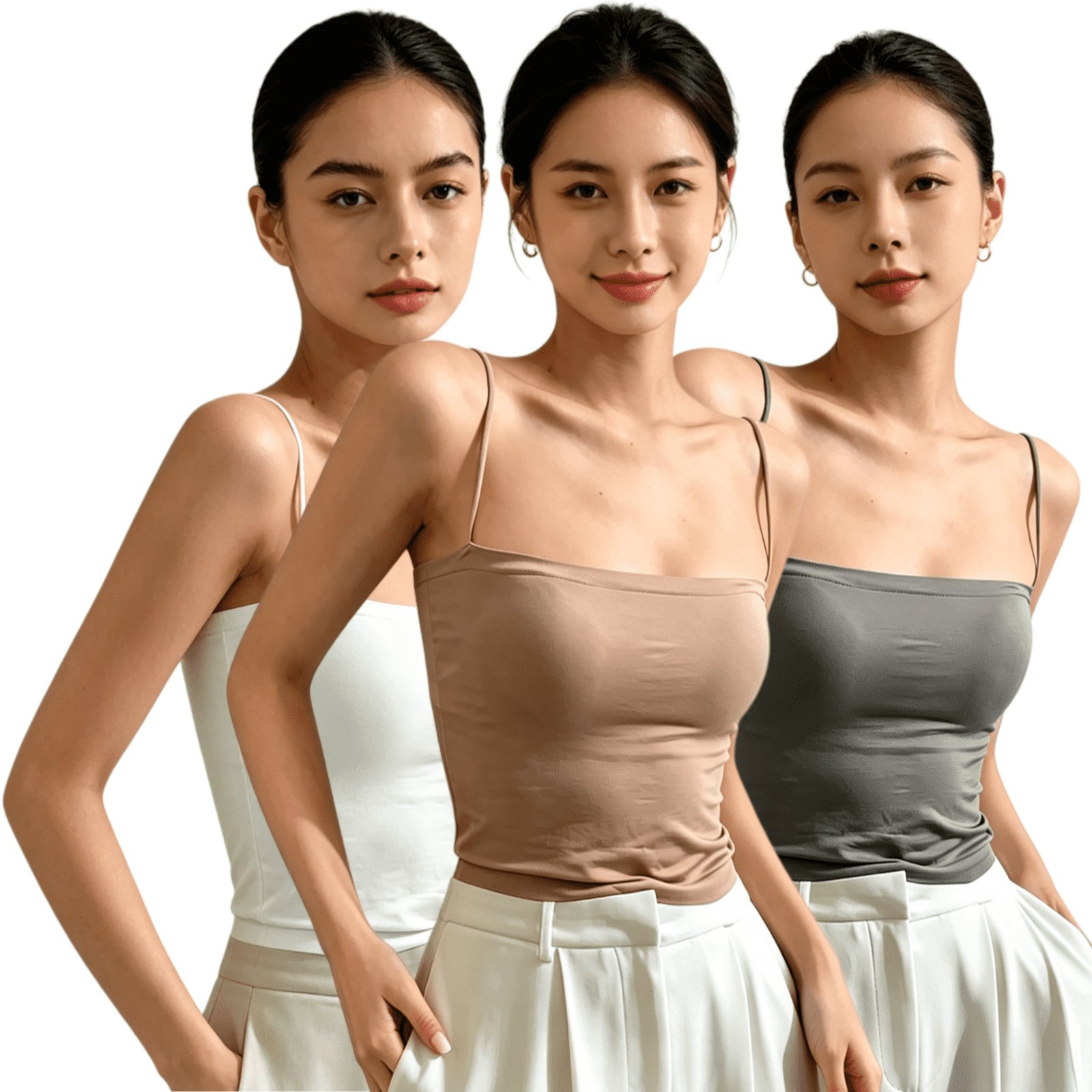 3 Pack Womens Cami Tank Tops Double Lined Spaghetti Strap Square Neck ...