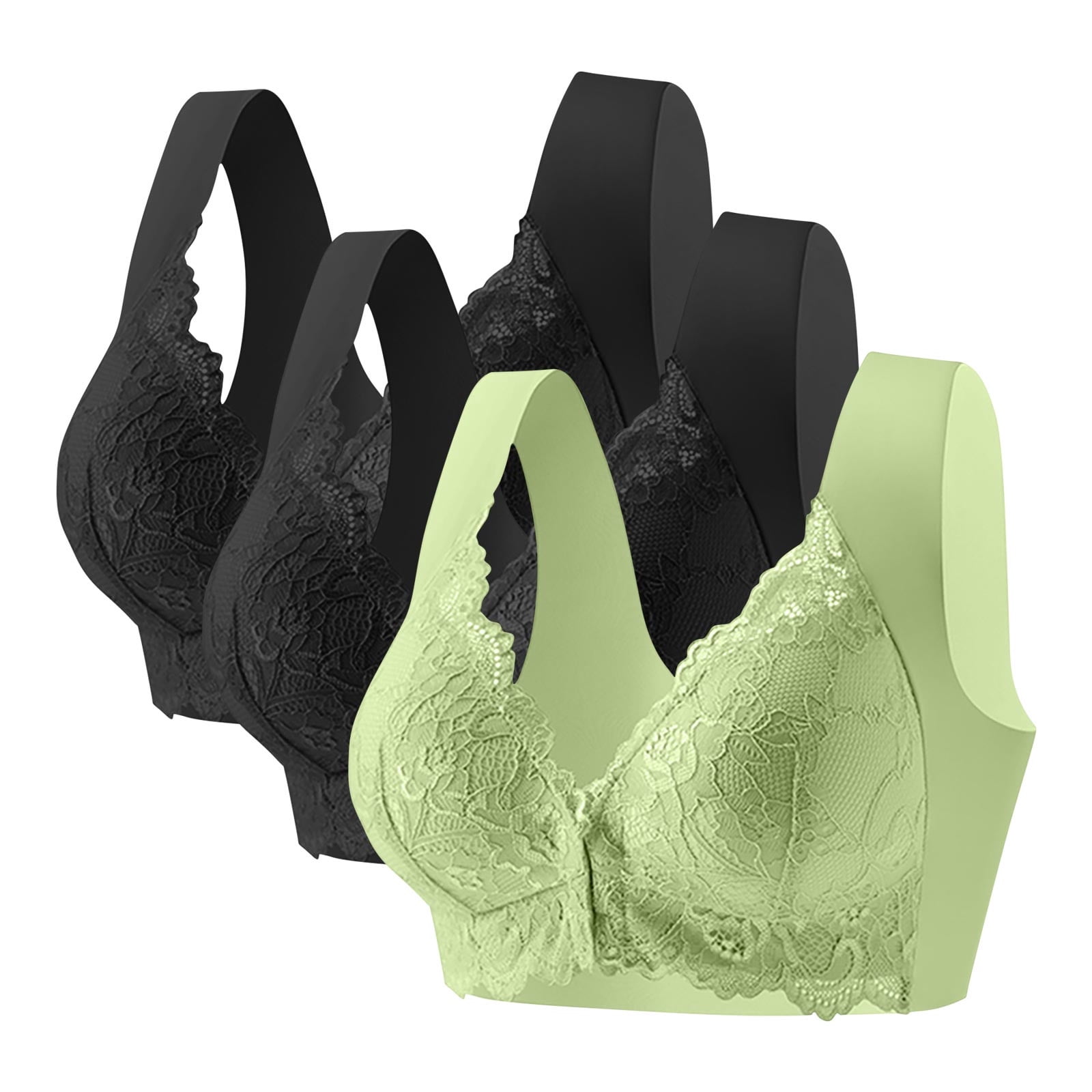 3 Pack Womens Front Closure Bras Plus Size Lace No Steel Thin No ...