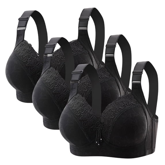 3 Pack Womens Lace Bras Plus Size No Underwire Support Full Coverage Up ...