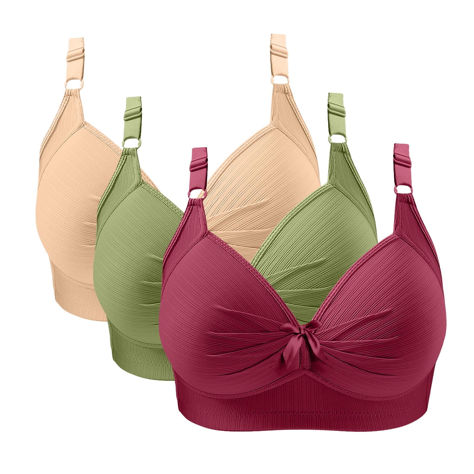 3 Pack Womens Push Up Bras Plus Size Light Lined Wire-Free Brassiere ...