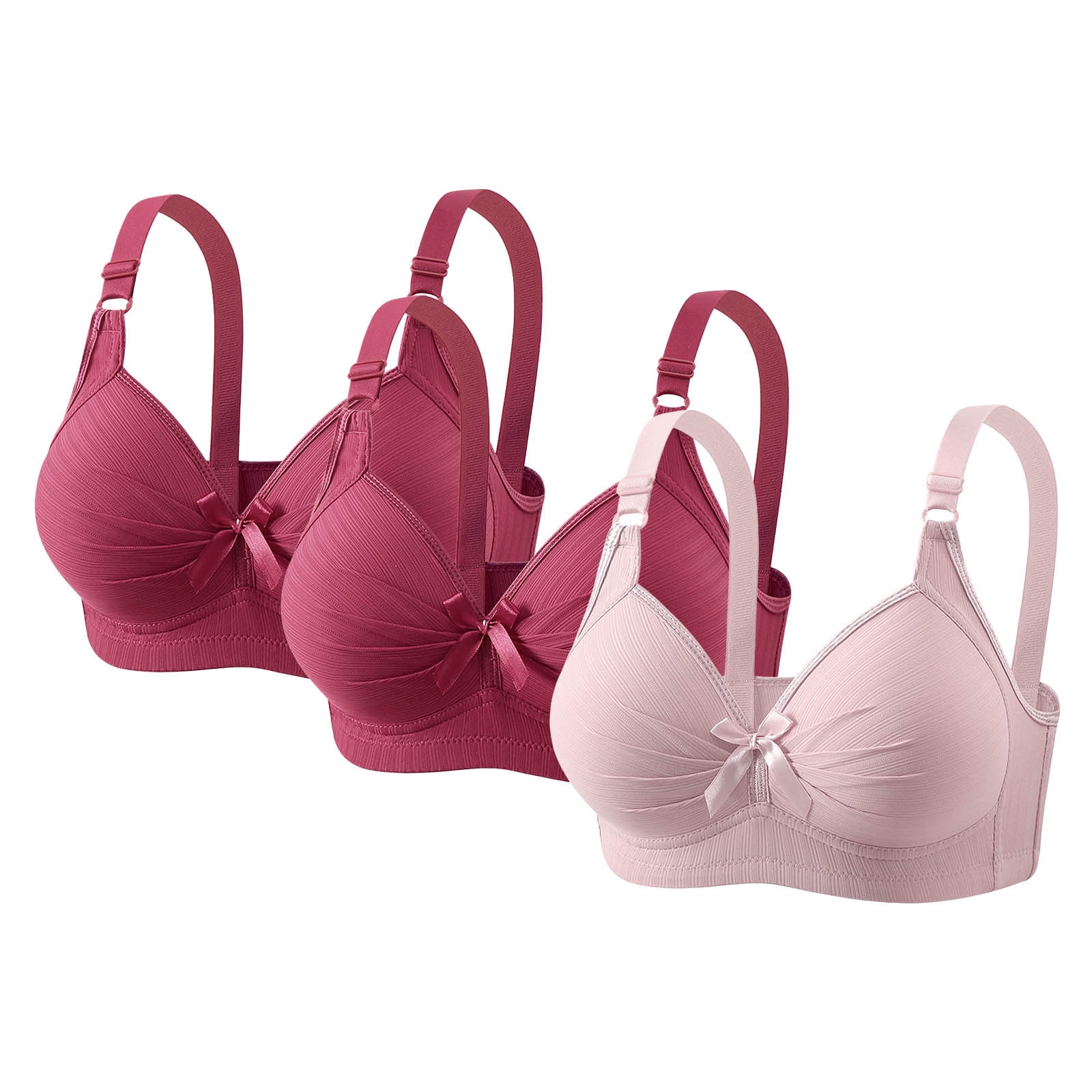 3 Pack Womens Push Up Bras Plus Size Light Lined Wire-Free Brassiere ...
