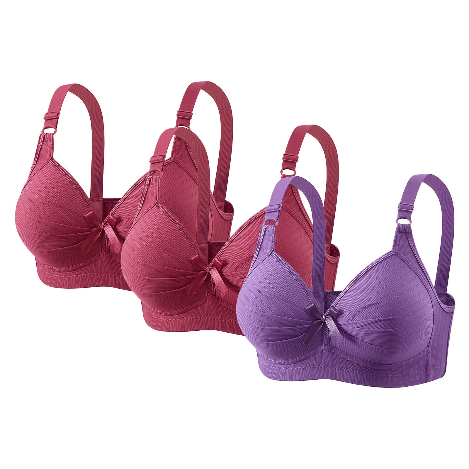3 Pack Womens Push Up Bras Plus Size Light Lined Wire-Free Brassiere ...