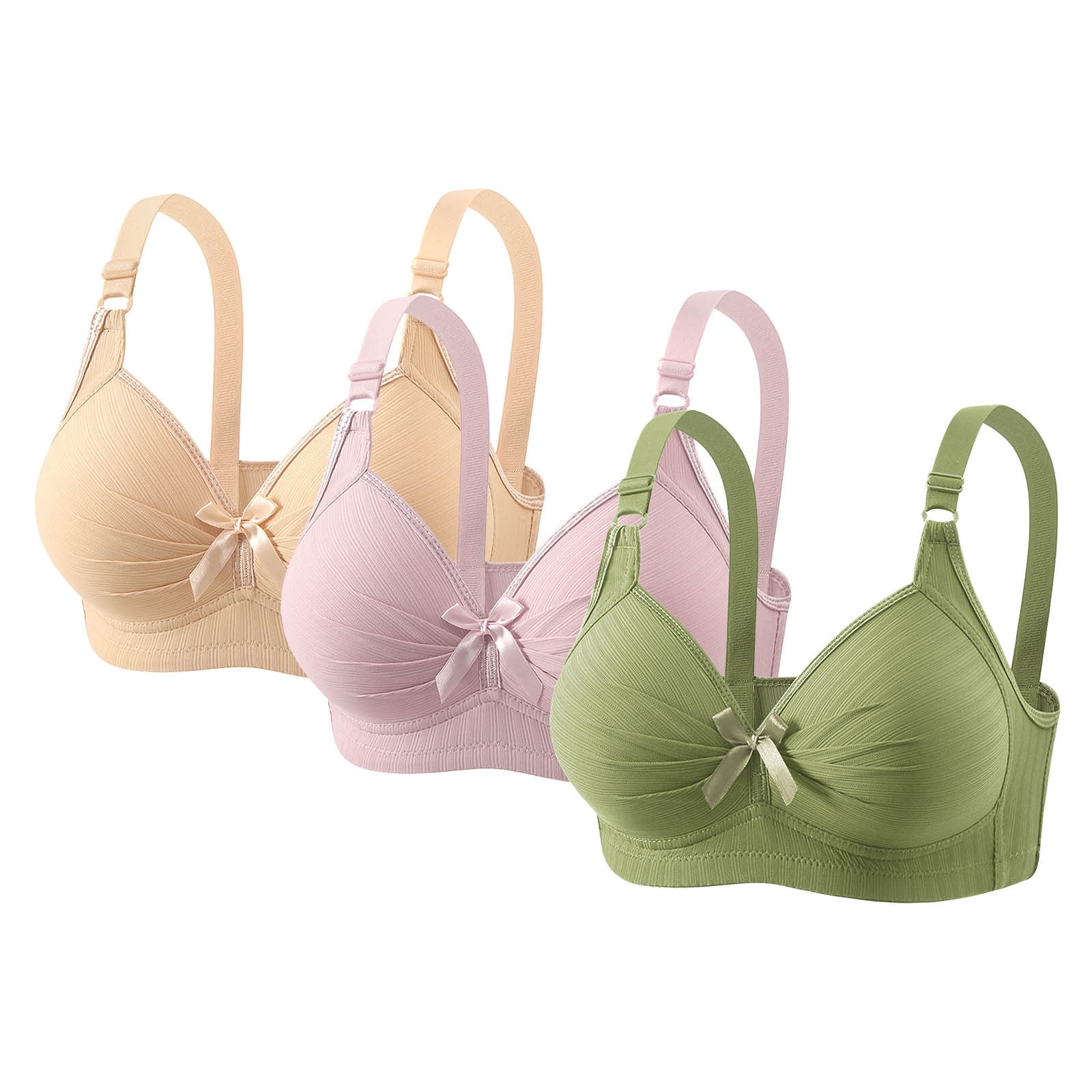 3 Pack Womens Push Up Bras Plus Size Light Lined Wire-Free Brassiere ...