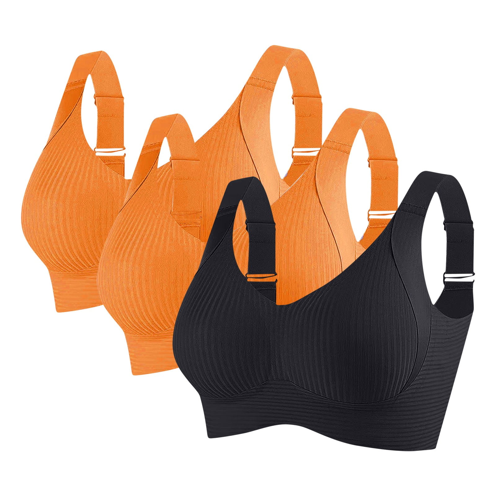 3-Pack Womens Ribbed Sports Bras Wirefree Soft Everyday Light Support ...