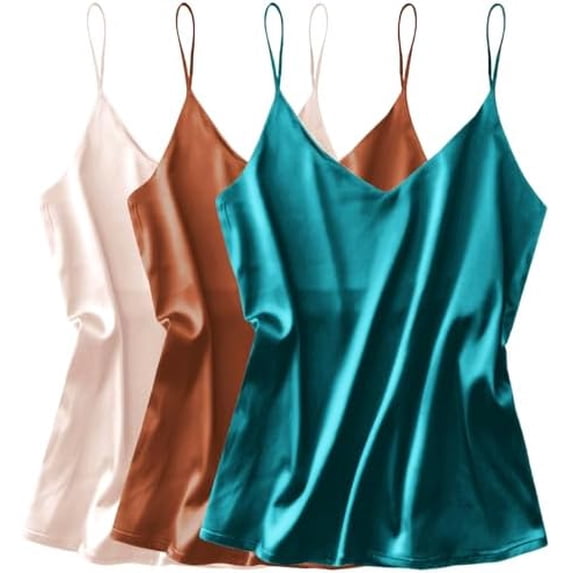 3 Pack: Womens Silk Satin Tank Top V Neck Camisole Cami Spaghetti Strap ...