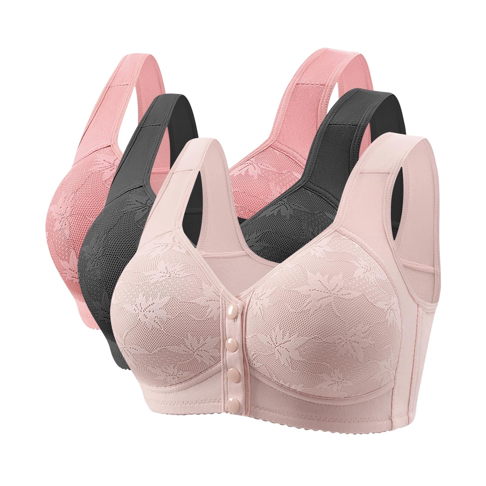 3-Pack Womens Sports Bras Multipack New Front Closure Wireless Push Up ...