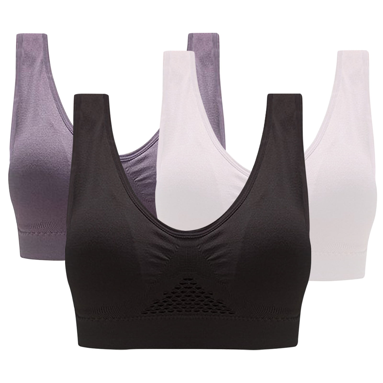 3-Pack Womens Sports Bras Wirefree Seamless Padded Racerback Yoga Bra ...