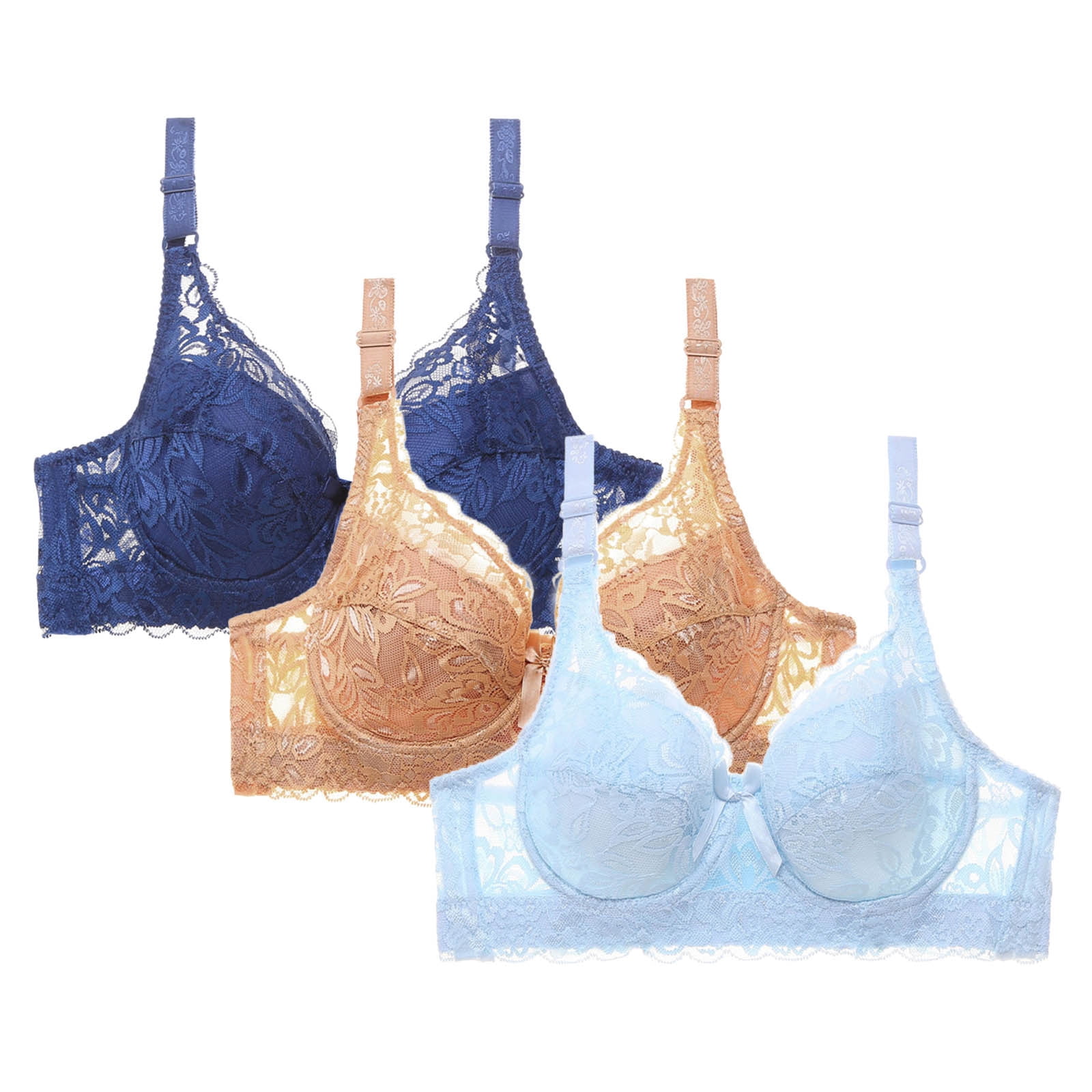3 Pack Womens Underwire Push up Bras Plus Size Floral Lace Full ...