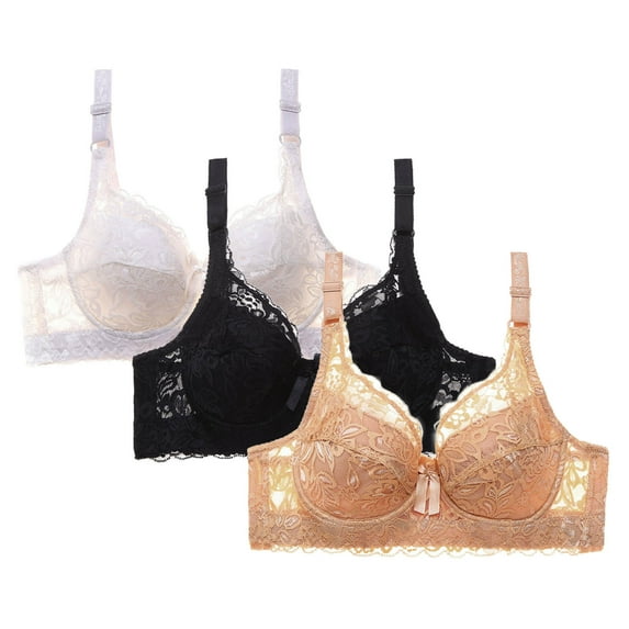 3 Pack Womens Underwire Push up Bras Plus Size Floral Lace Full ...