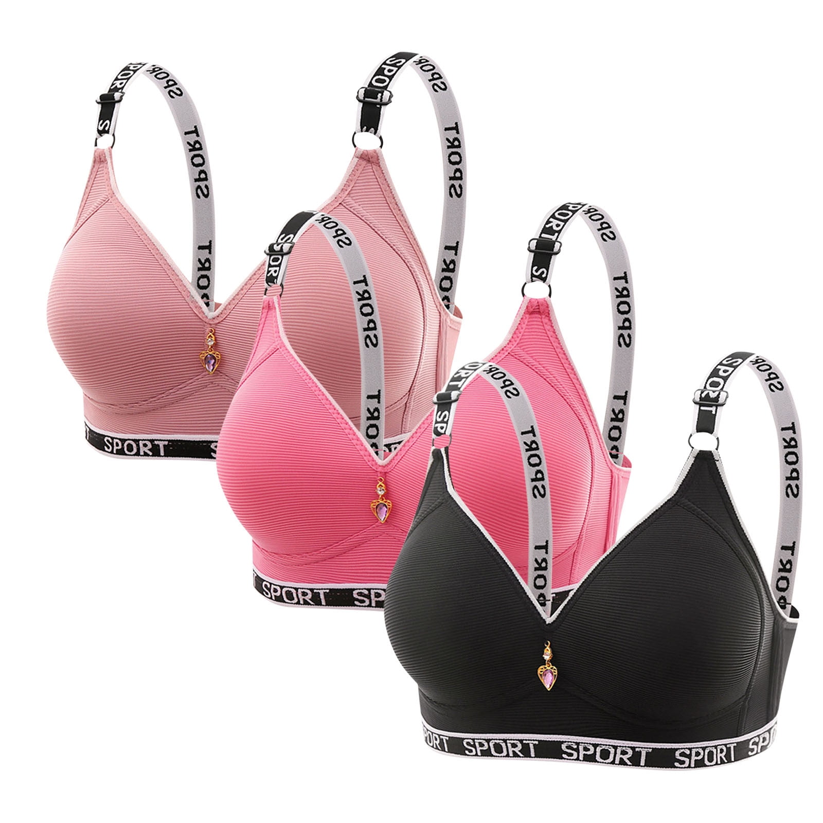 3 Pack Womens Wireless Bralettes Ribbed Push Up Everyday T-Shirt Bra ...