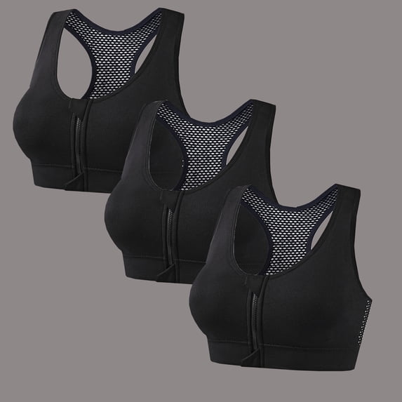 3-Pack Womens Zip Front Sports Bra, Medium Support Wireless Padded ...