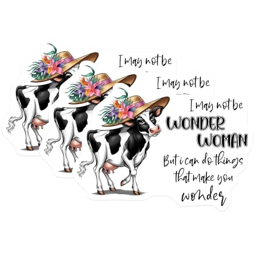 (3 Pack) Wonder Woman Cow Decals - Funny Cow Saying - Floral Hat Cow ...