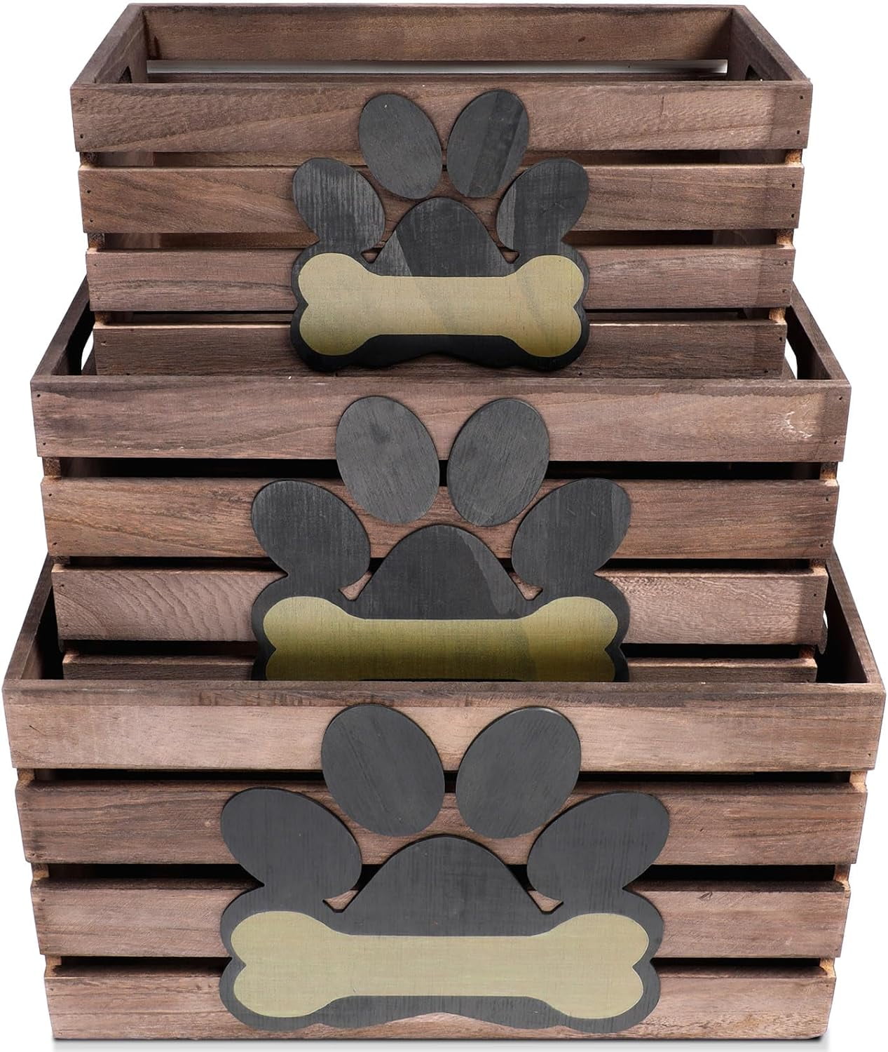 3 Pack Wood Dog Toy Bins Personalized Dog Toy Storage Box with Handles ...