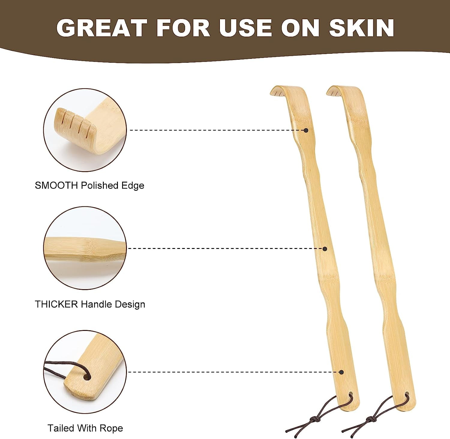 3 Pack Wooden Bamboo Back Scrapers, Yimicoo 17 Inch Long Handle Back ...