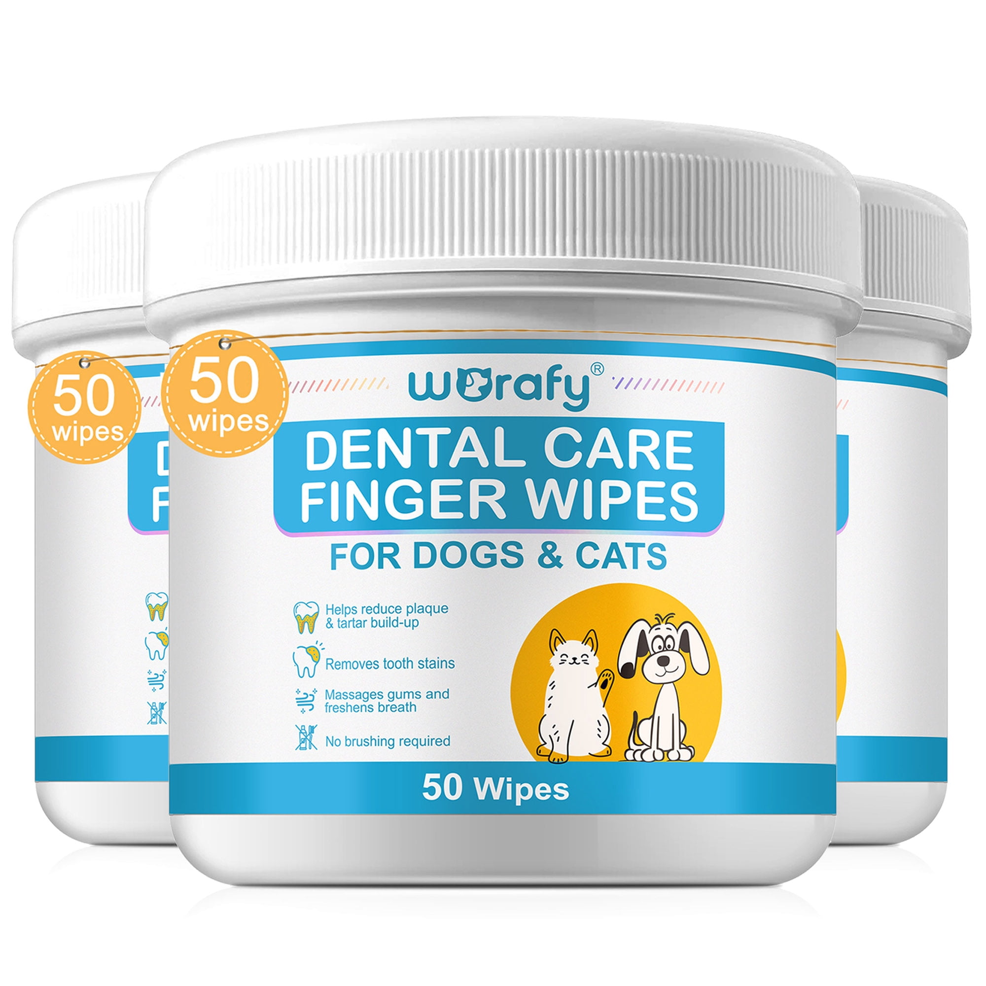 (3 Pack) Worafy Pet Dental Finger Wipes, 50 Count Grooming Wipes for ...