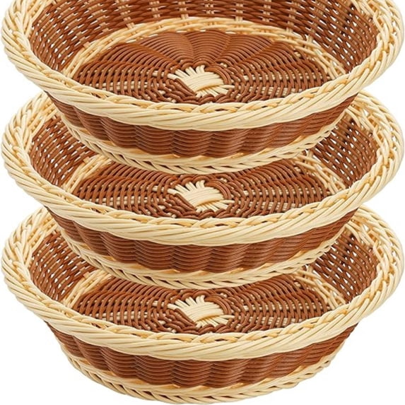 3 Pack Woven Bread Baskets, Plastic Wicker Fruit Baskets 11.5 Inch ...