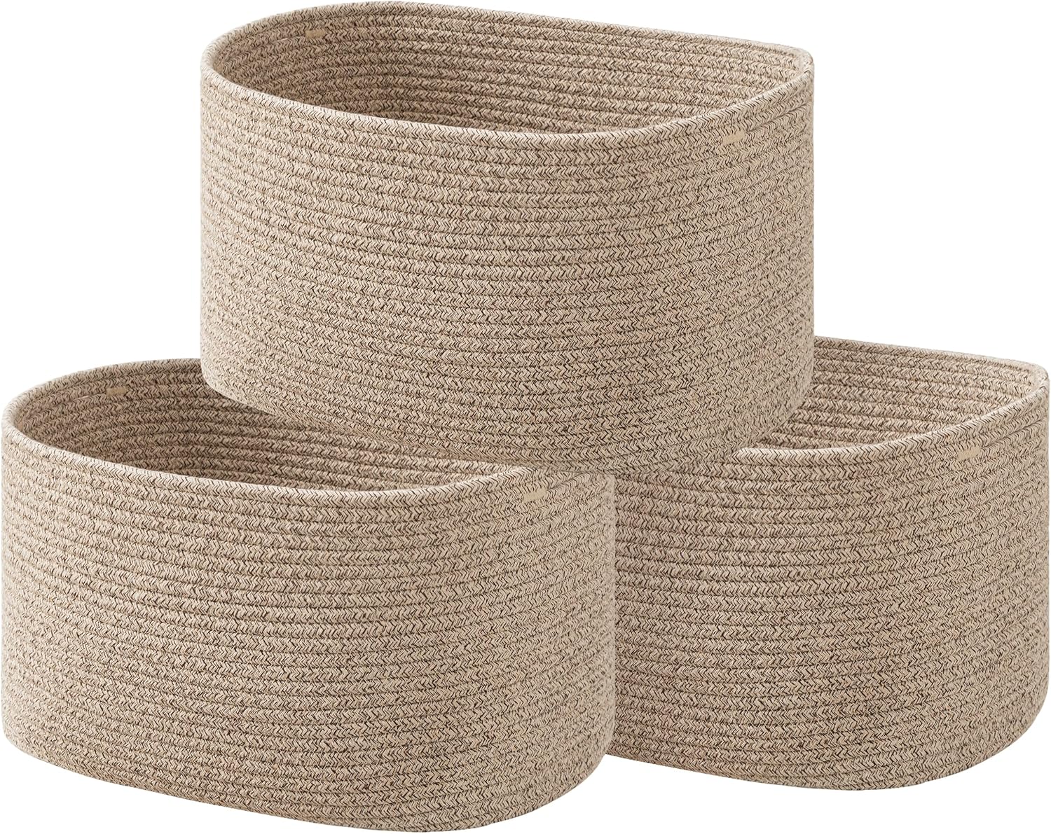 3-Pack Woven Rope Shelf Baskets - 15x10x9in Decorative Storage Basket for Toys, Kids Playroom ...