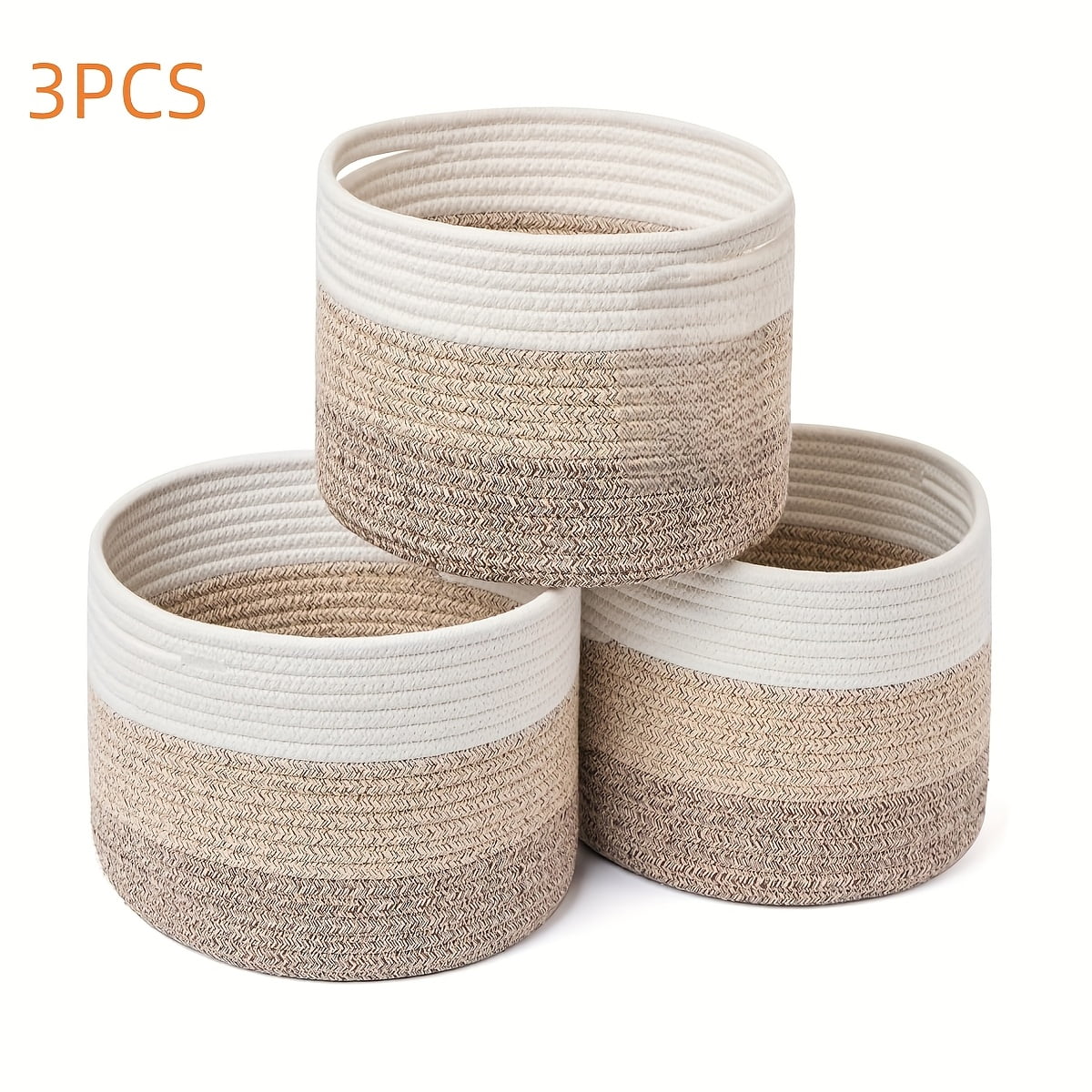 3-Pack Woven Rope Storage Baskets - 9.4'' Round Cube, Natural Beige ...