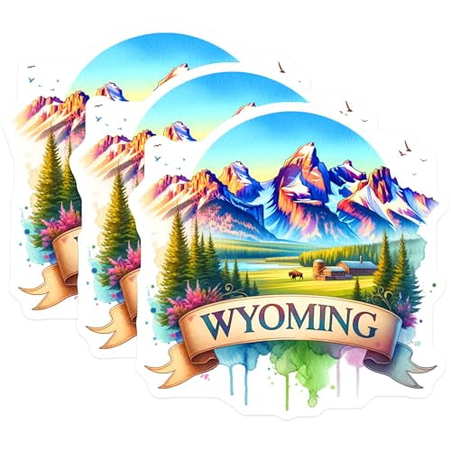 (3 Pack) Wyoming Decals - State Pride - Laptop Decals - Watercolor Art ...