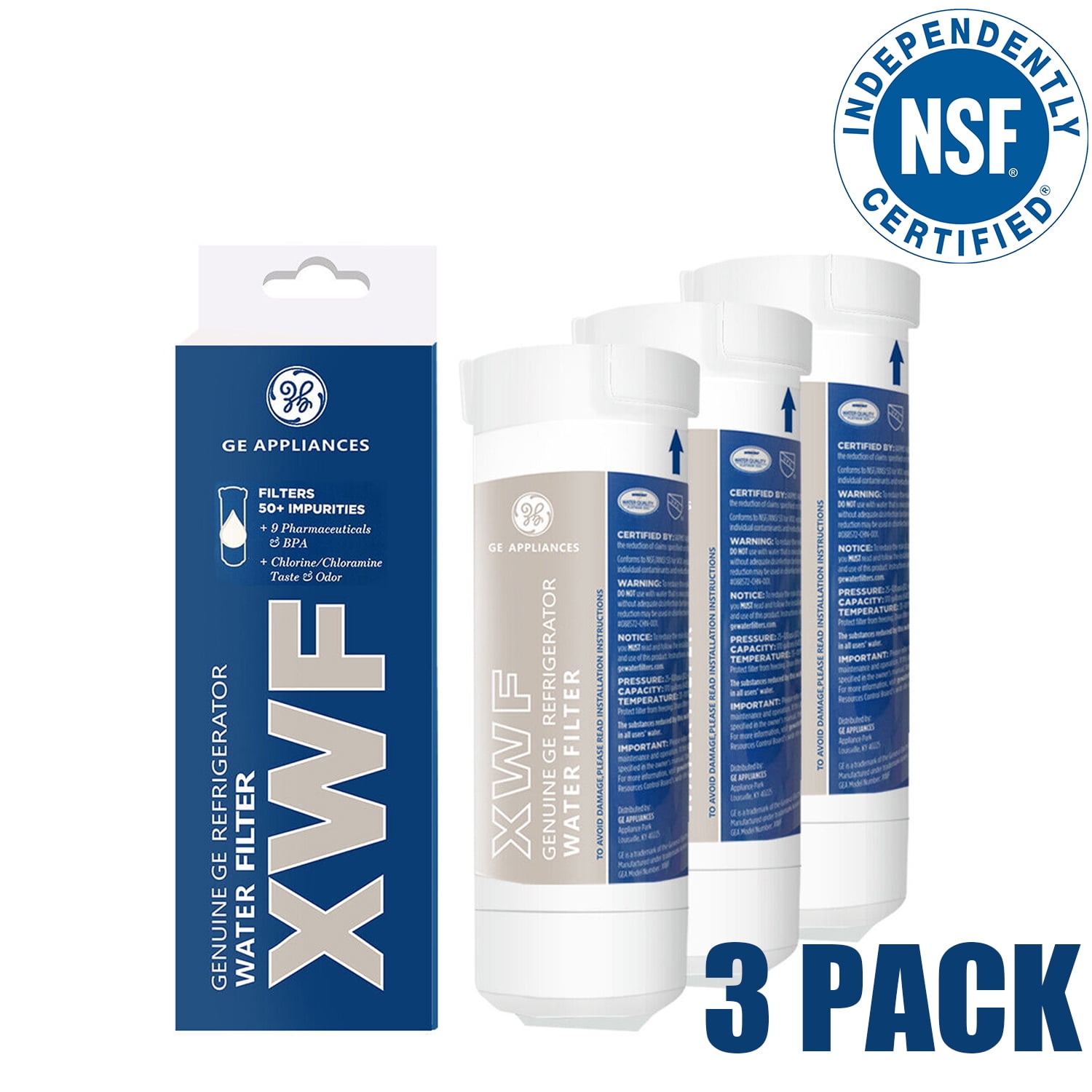 3 Pack XWF Water Filter, Replacement for XWF (WR17X30702) NSF 42 & 372 Certified (Not fit XWFE ...