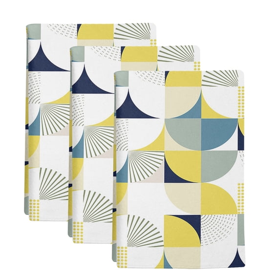 3 Pack Yellow Blue Circular Kitchen Towels Medieval Geometric Abstract ...